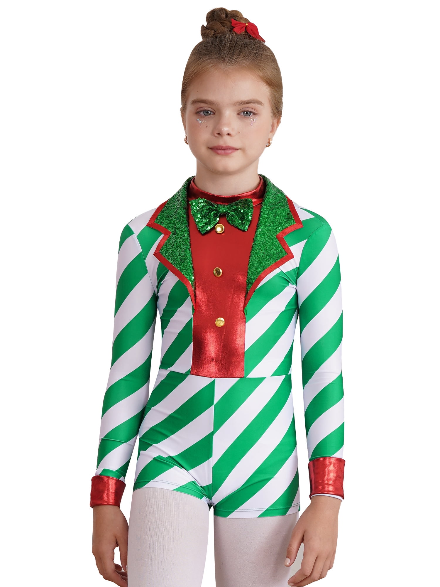 CHICTRY Girls Candy Cane Costume Teens Christmas Party Striped Bodysuit ...