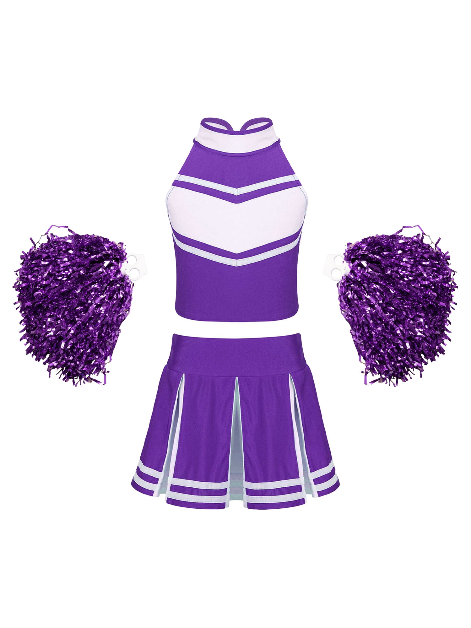 CHICTRY Girls Cheerleading Costume Outfit Crop Top with Pleated Skirt ...