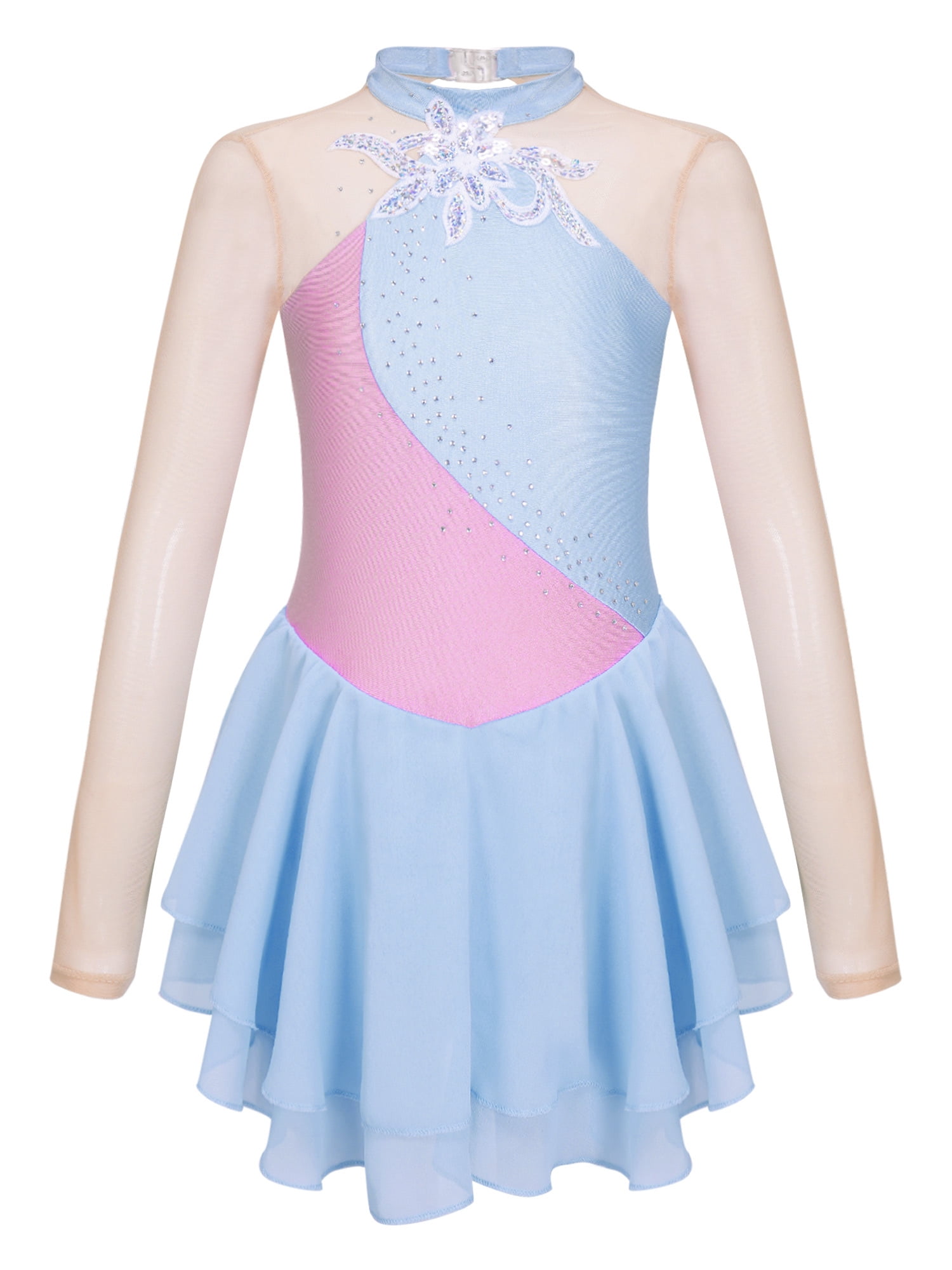CHICTRY Girls Figure Ice Skating Dress Sequins Floral Long Sleeve Dance ...
