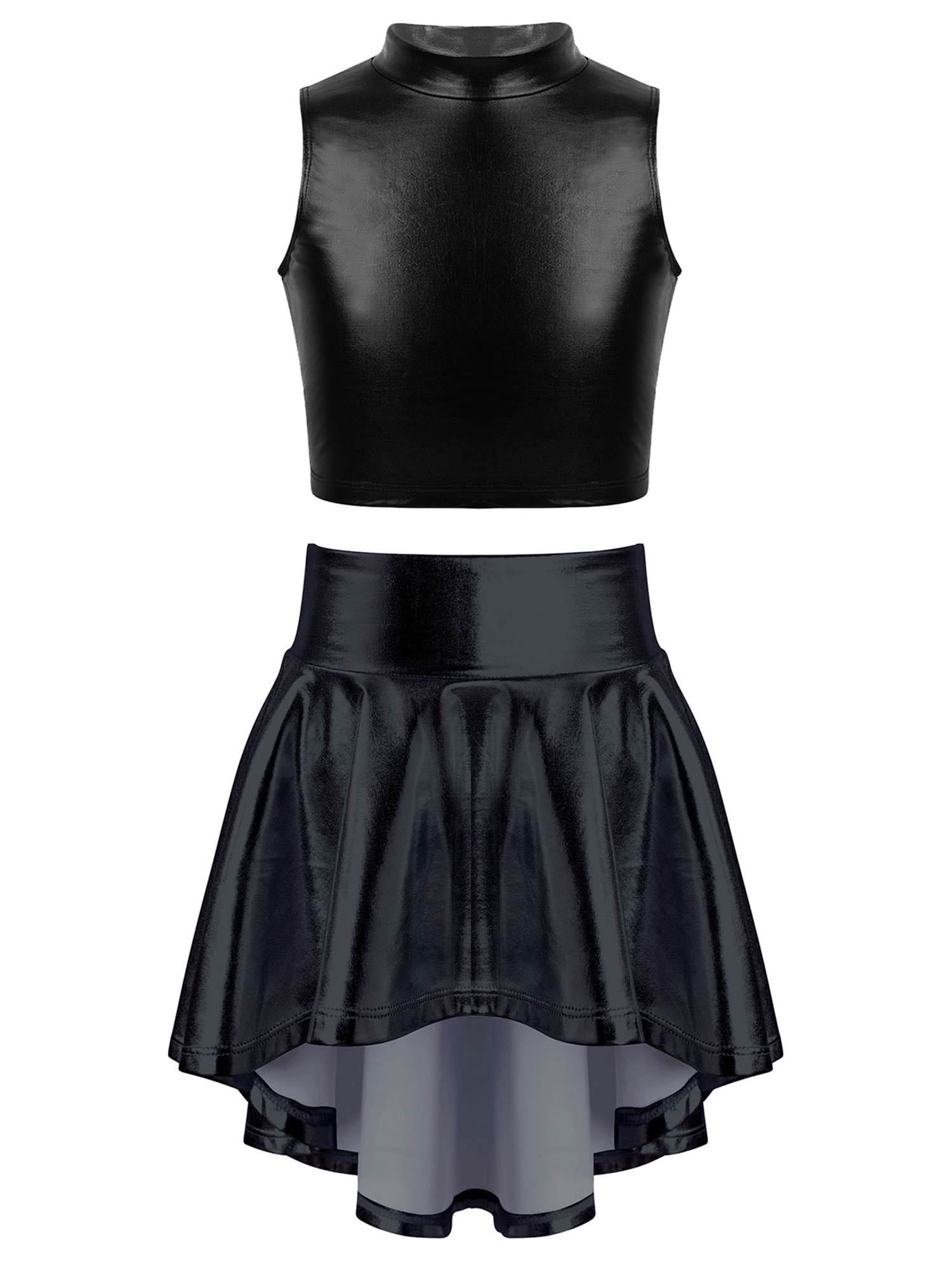 CHICTRY Girls Glossy Metallic Crop Tank Top with Pleated Skirt Teens ...