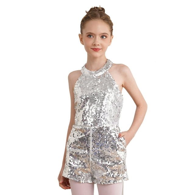 CHICTRY Girls Halter Neck Sparkle Sequins Romper Backless Pageant ...
