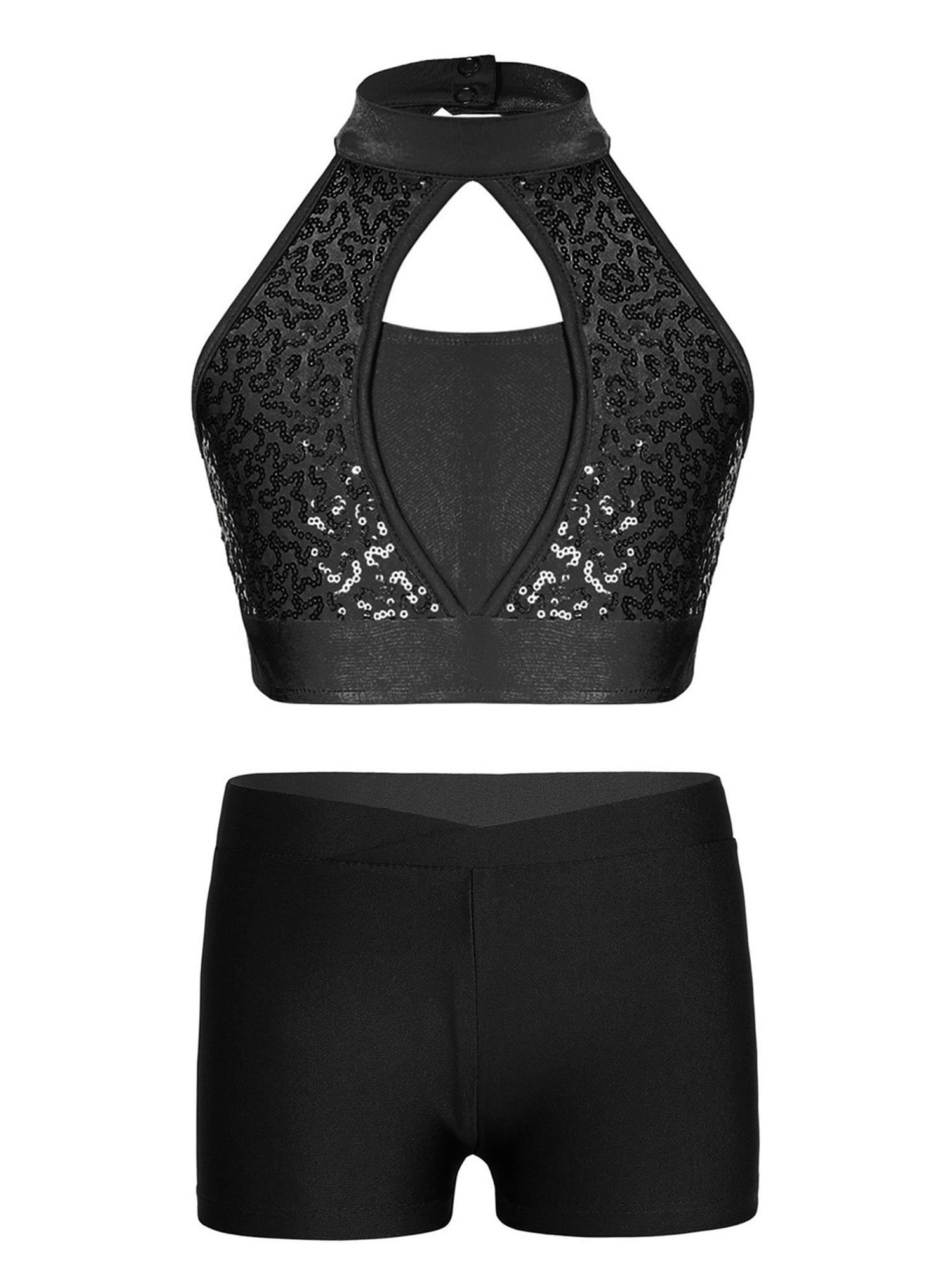 CHICTRY Girls Jazz Hip Hop Dance Teamwear Halter Neck Sparkle Sequins ...