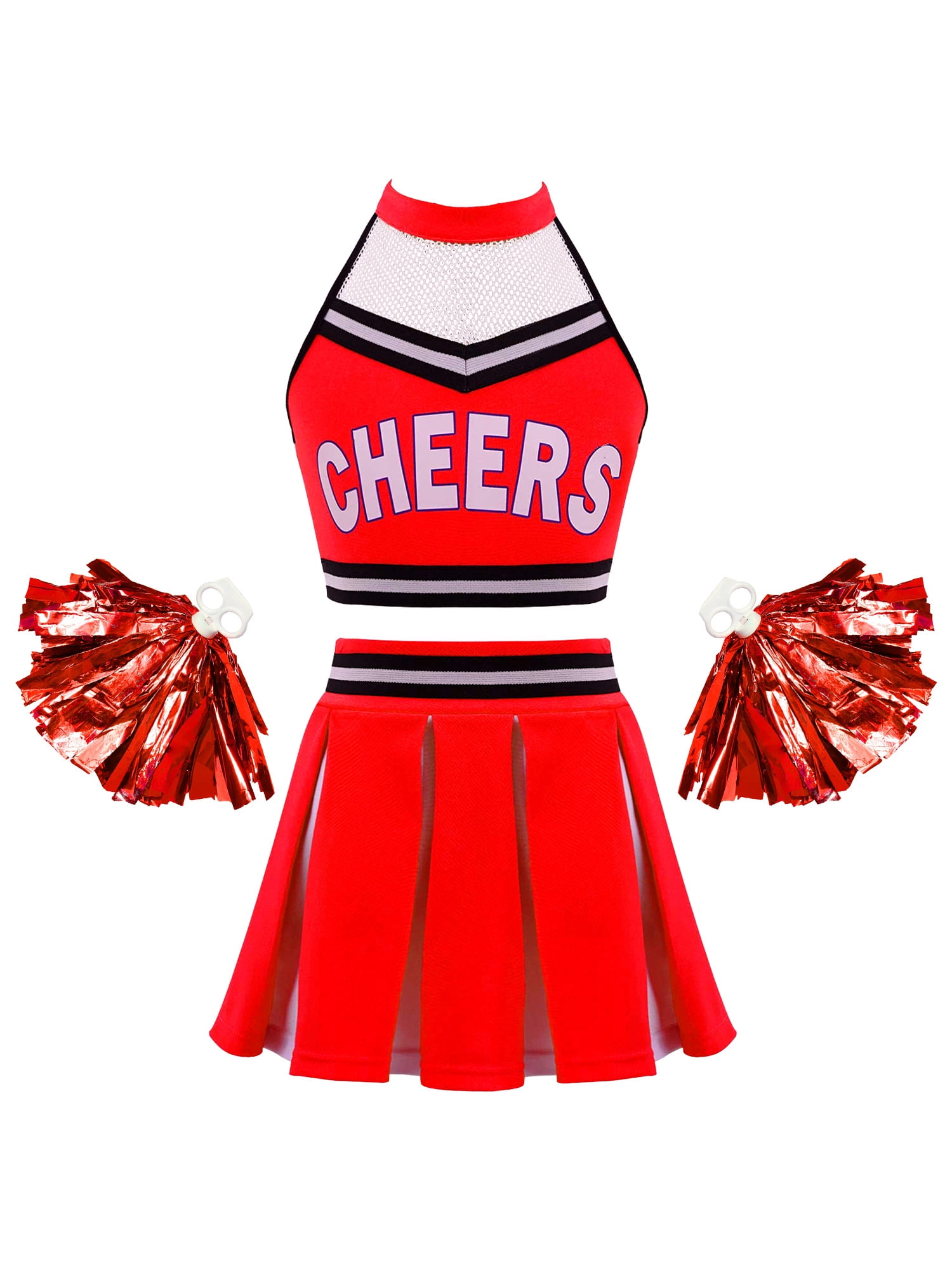 CHICTRY Girls Juniors Cheerleading Uniform Crop Top with Pleated Skirt ...