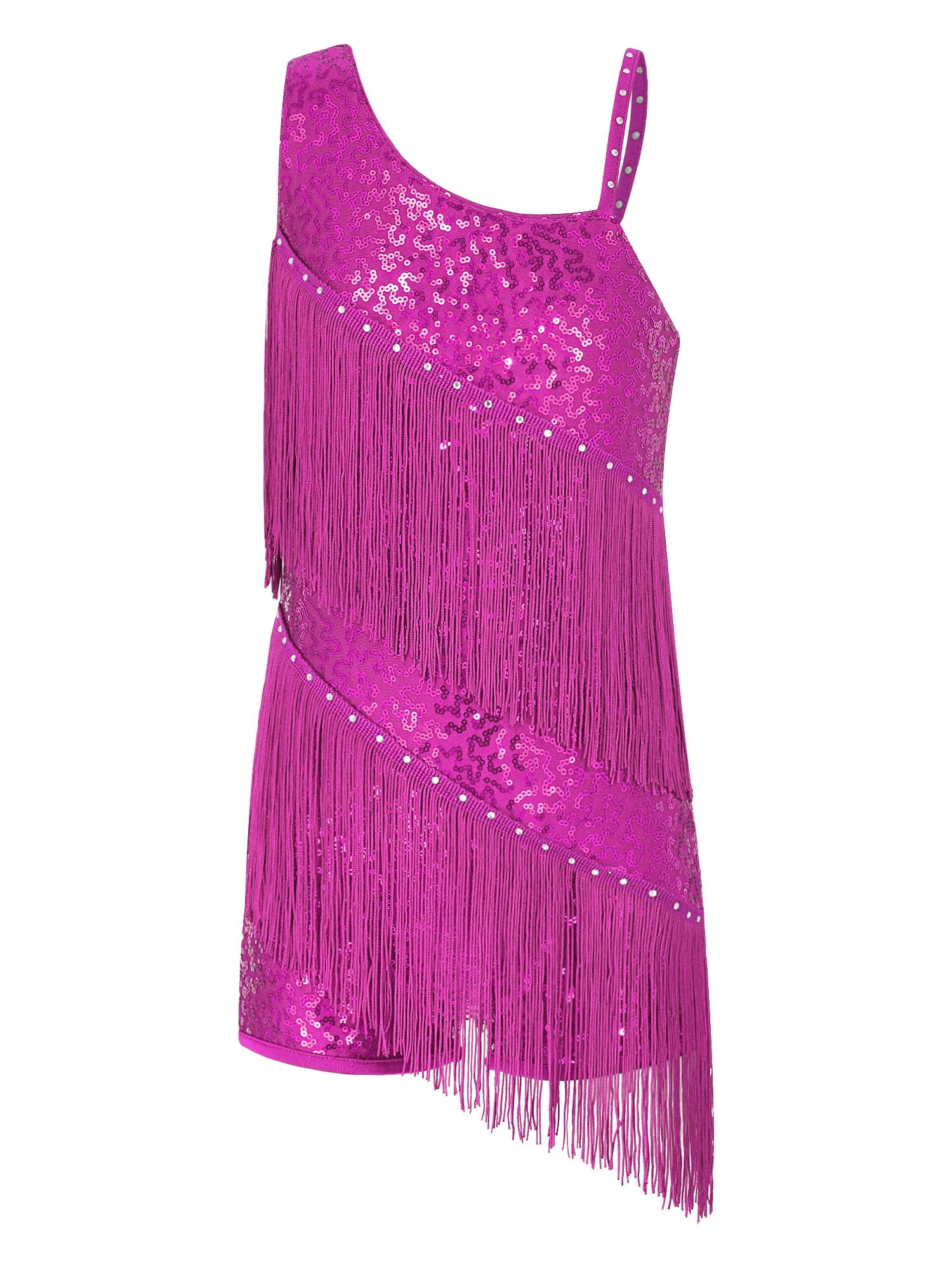 CHICTRY Girls Latin Dance Tassel Fringe Leotard Dress Shiny Sequins ...