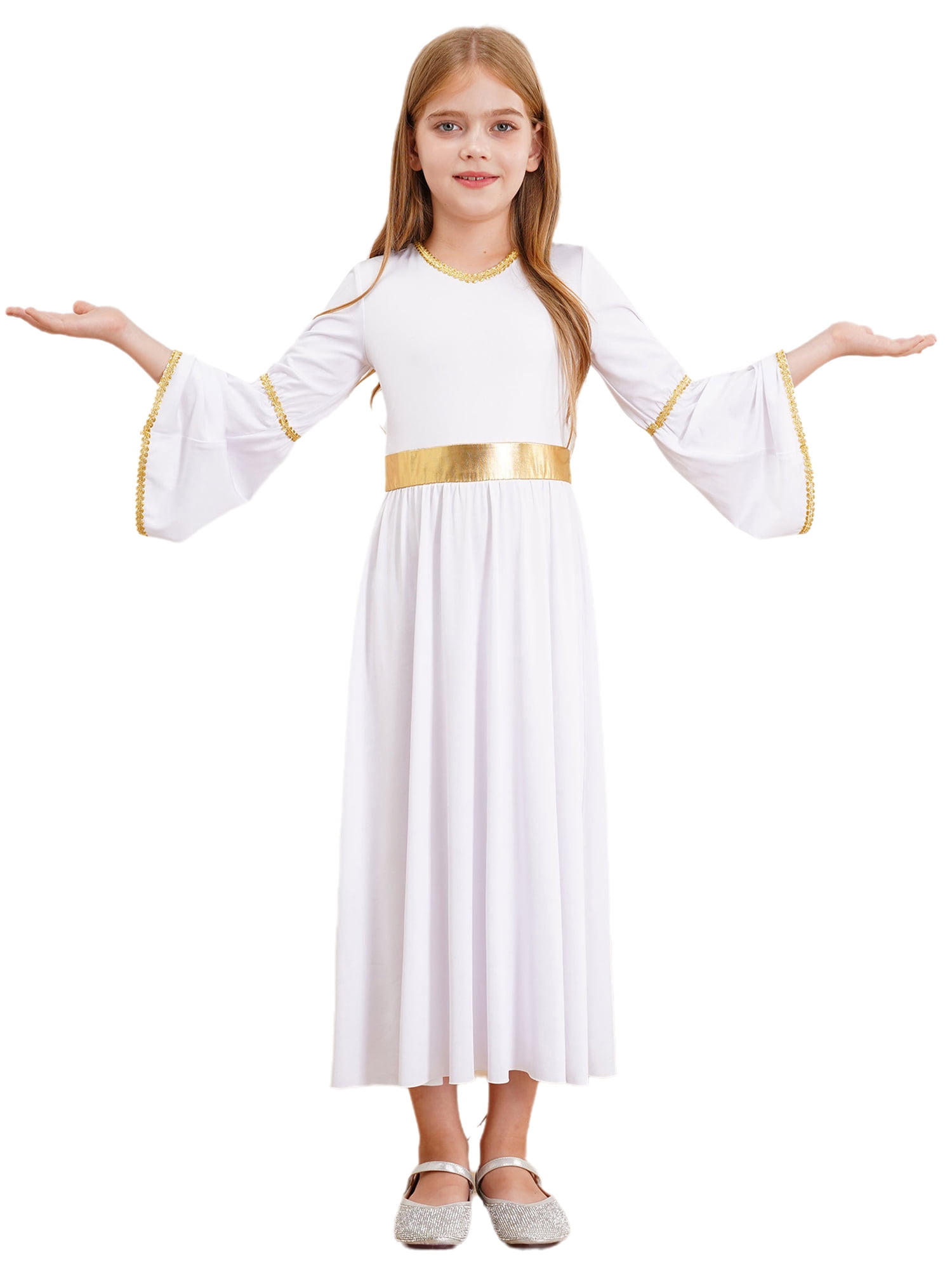 CHICTRY Girls Long Sleeve Angel Dress High Waist Pleated A-Line ...