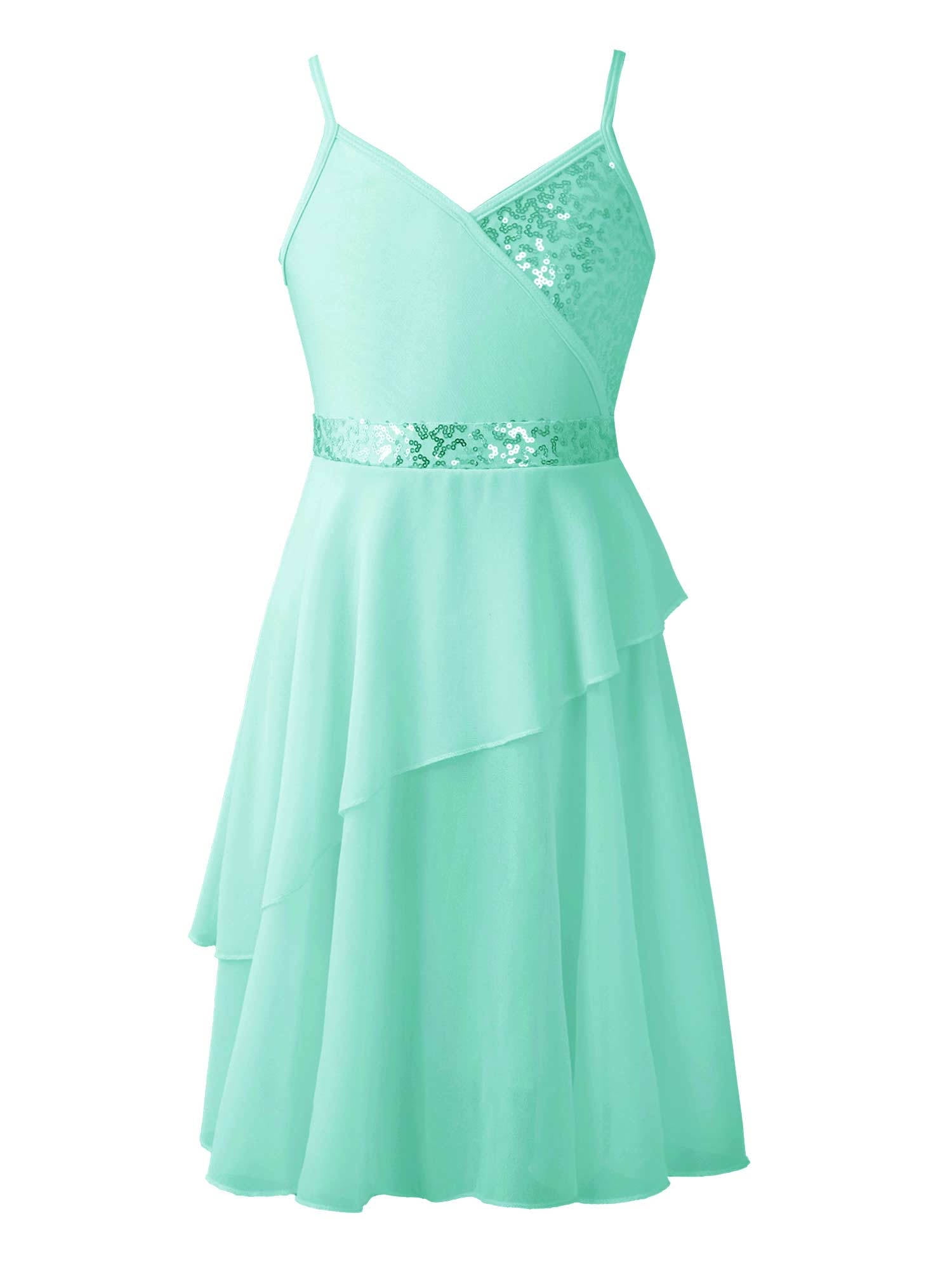 CHICTRY Girls Lyrical Sequins Dance Dress Latin Ballet Performance ...