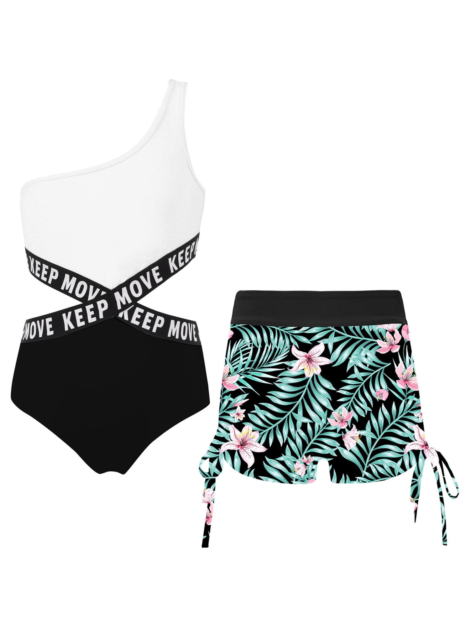 CHICTRY Girls One Shoulder Cutout Swimming Bodysuit with Shorts ...