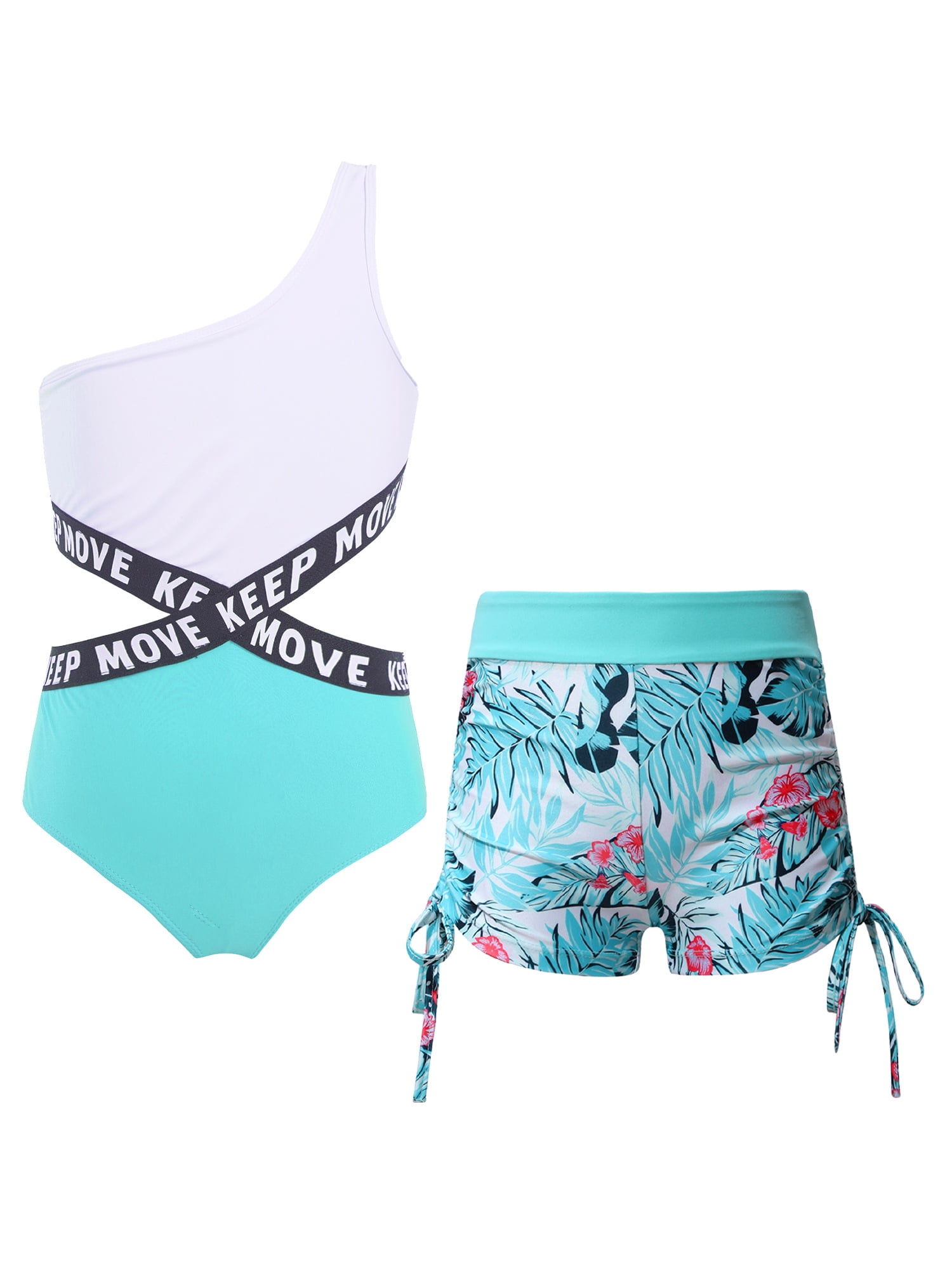 CHICTRY Girls One Shoulder Cutout Swimming Bodysuit with Shorts ...