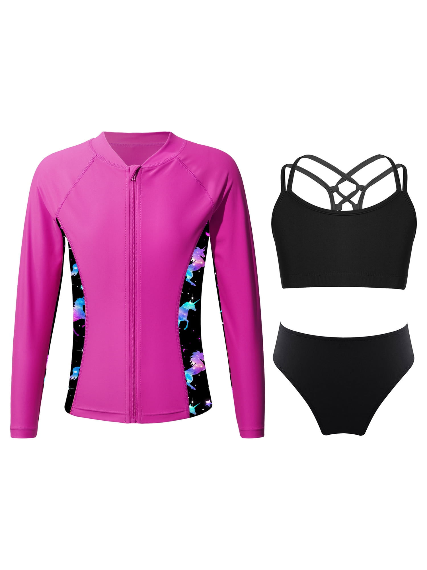 CHICTRY Girls Rash Guard Set Long Sleeve Zipper Tops with Strappy Crop ...