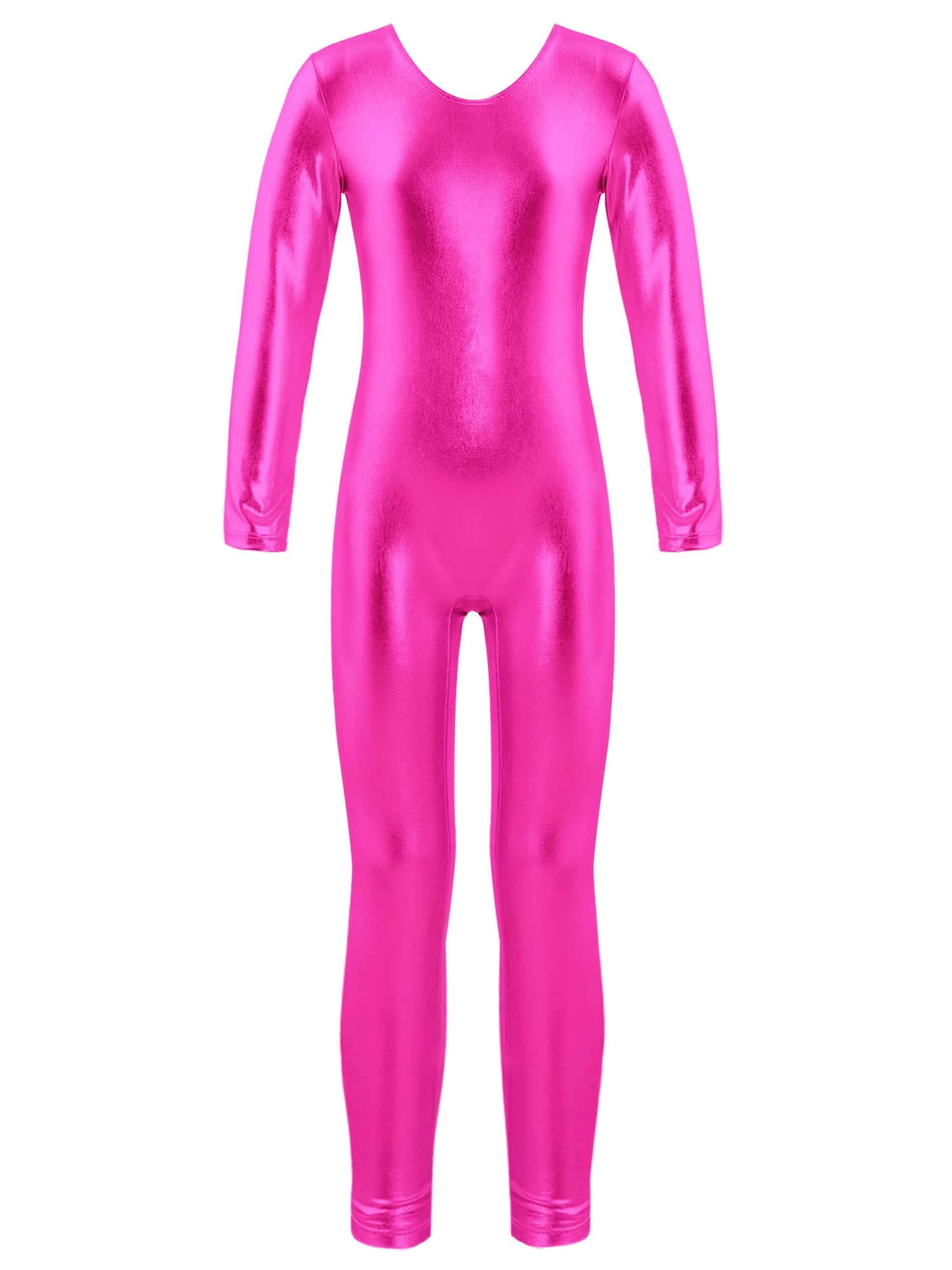 Chictry Girls Shiny Metallic Long Sleeve Unitard One Piece Wet Look