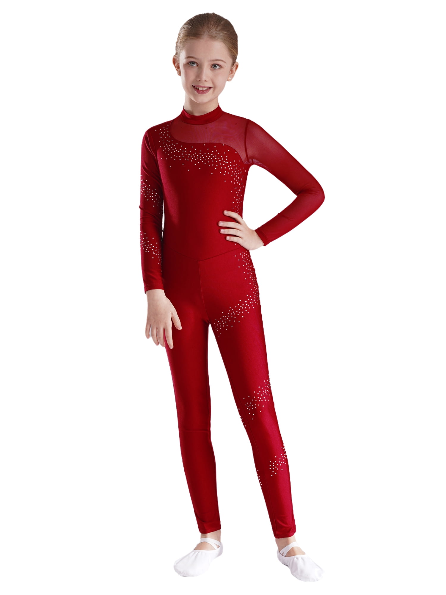 CHICTRY Girls Shiny Rhinestone Full Body Length Unitard One Sleeve ...