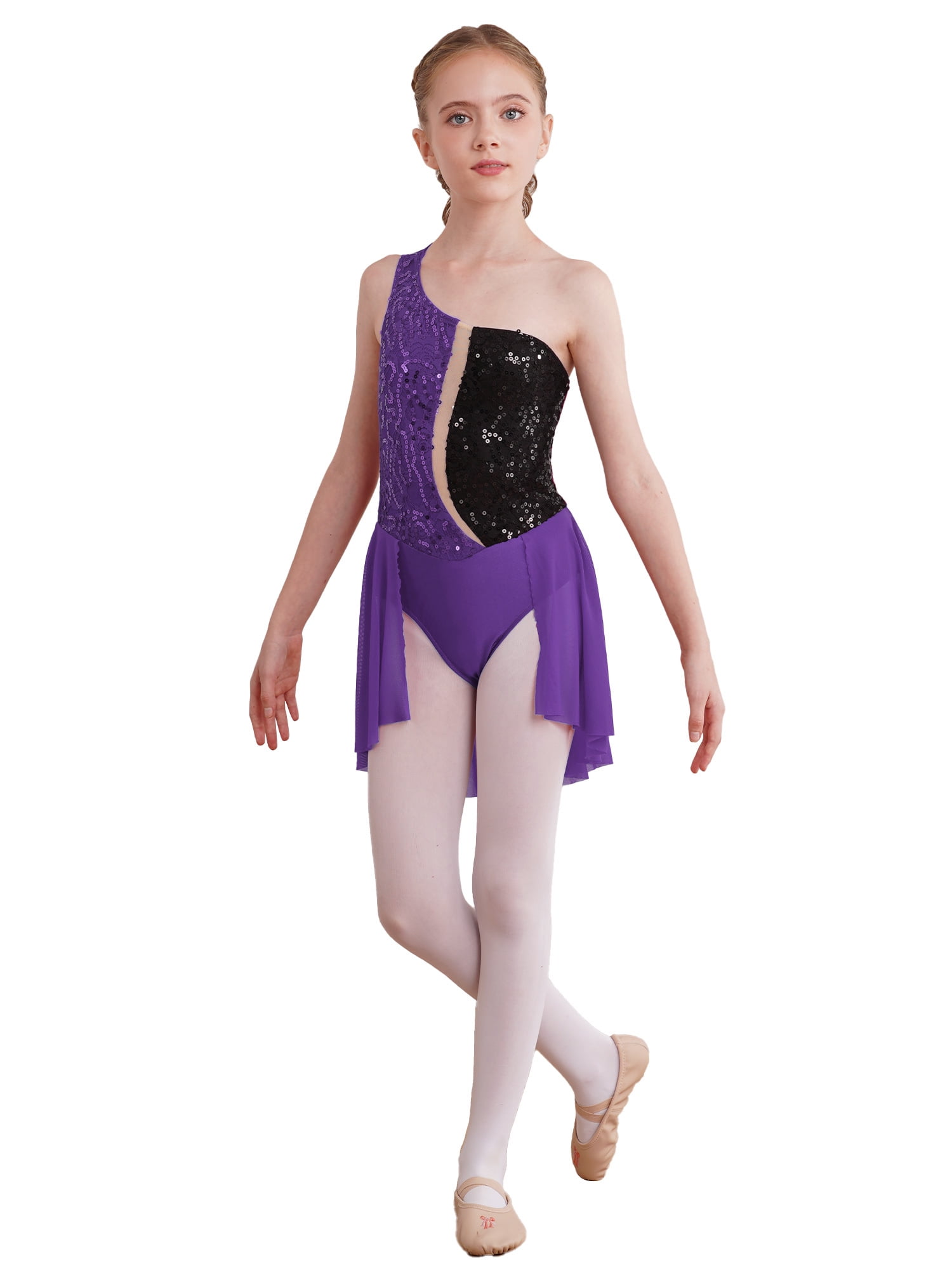 CHICTRY Girls Single Shoulder Lyrical Dancewear Sequin Strappy Back ...