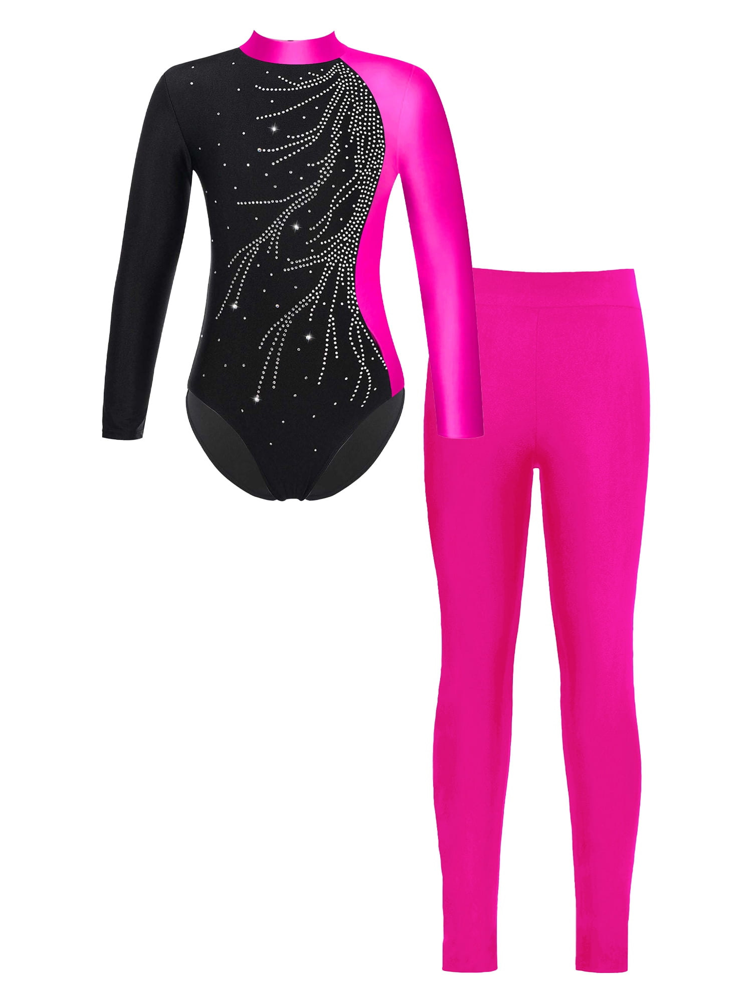 CHICTRY Girls Sports Workout Outfit Set Clasp Neckline Long Sleeve Gym ...