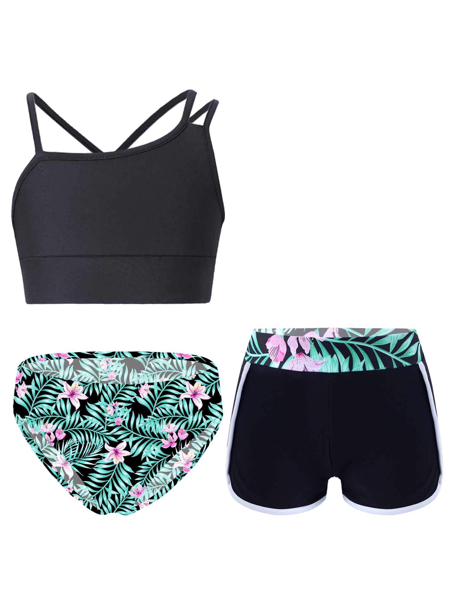 CHICTRY Girls Swimsuit Asymmetrical Spaghetti Shoulder Straps Crop Top ...