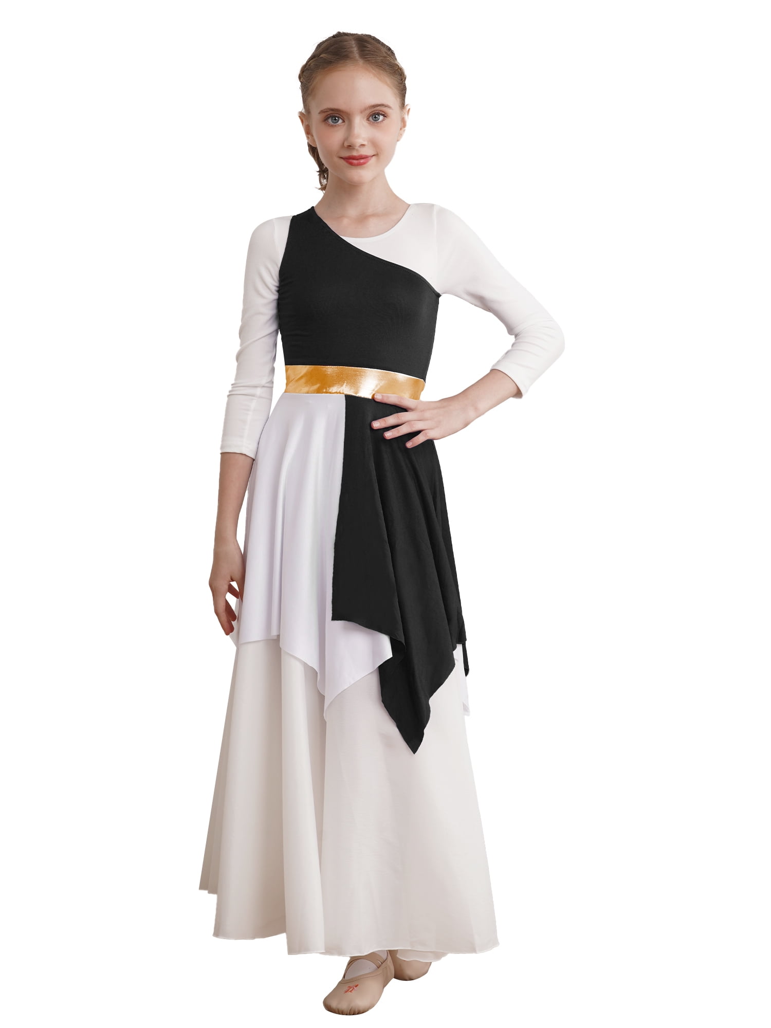 CHICTRY Girls Tunic Asymmetrical Shoulder Praise Dance Dress Liturgical ...