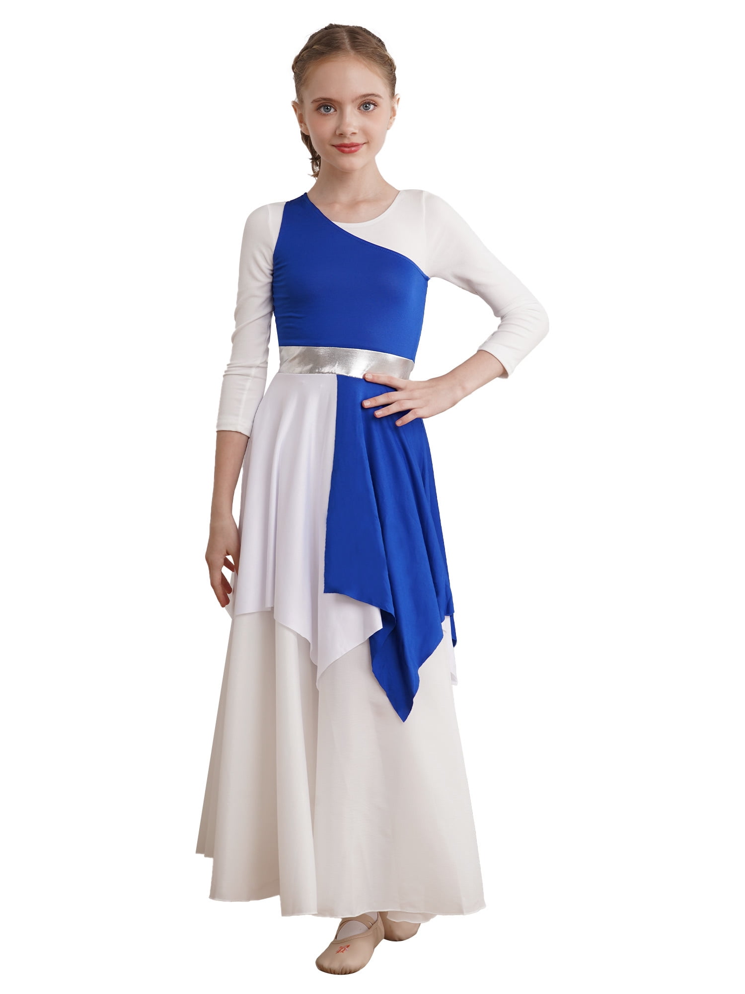 CHICTRY Girls Tunic Asymmetrical Shoulder Praise Dance Dress Liturgical ...