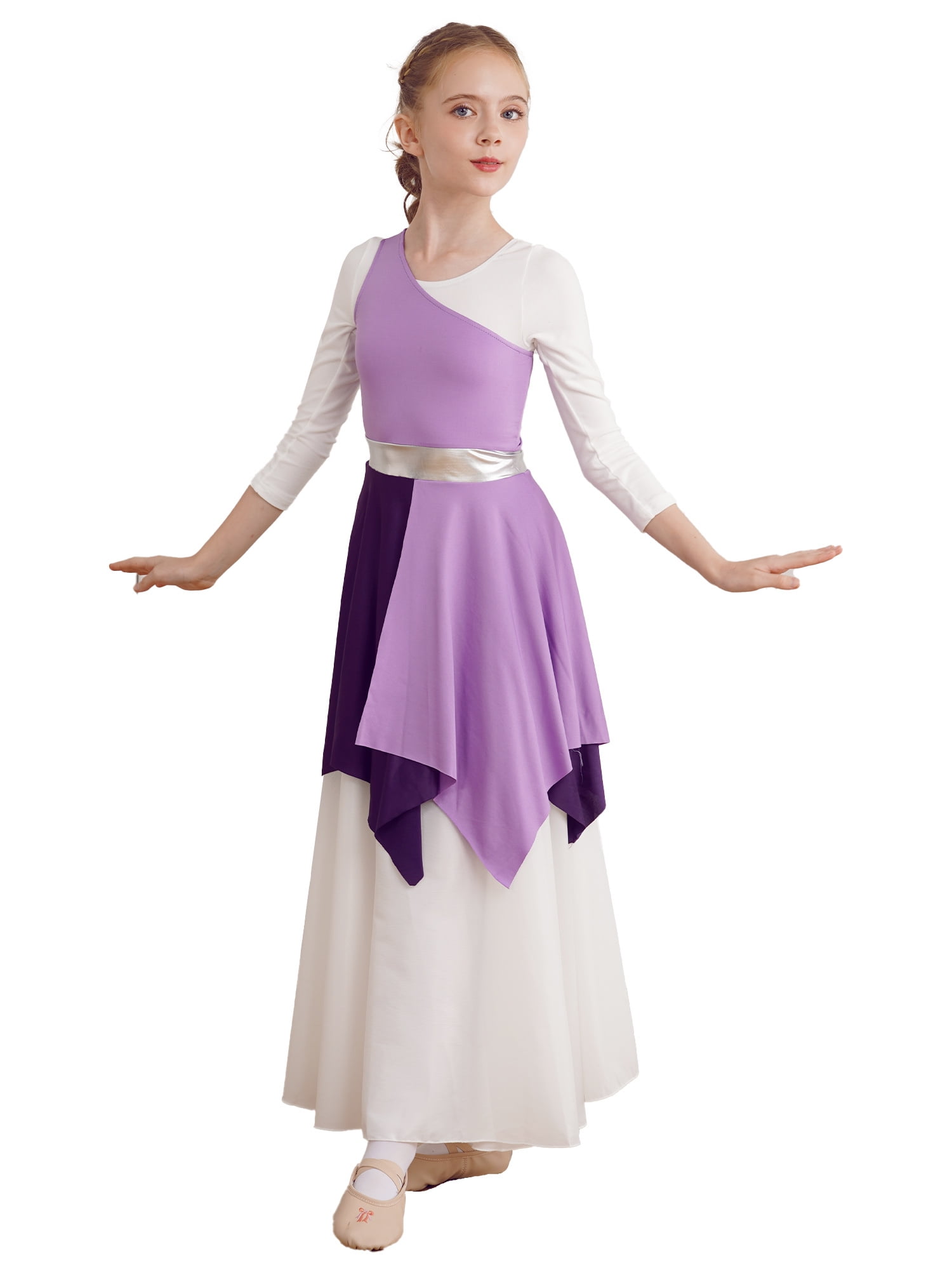 CHICTRY Girls Tunic Asymmetrical Shoulder Praise Dance Dress Liturgical ...
