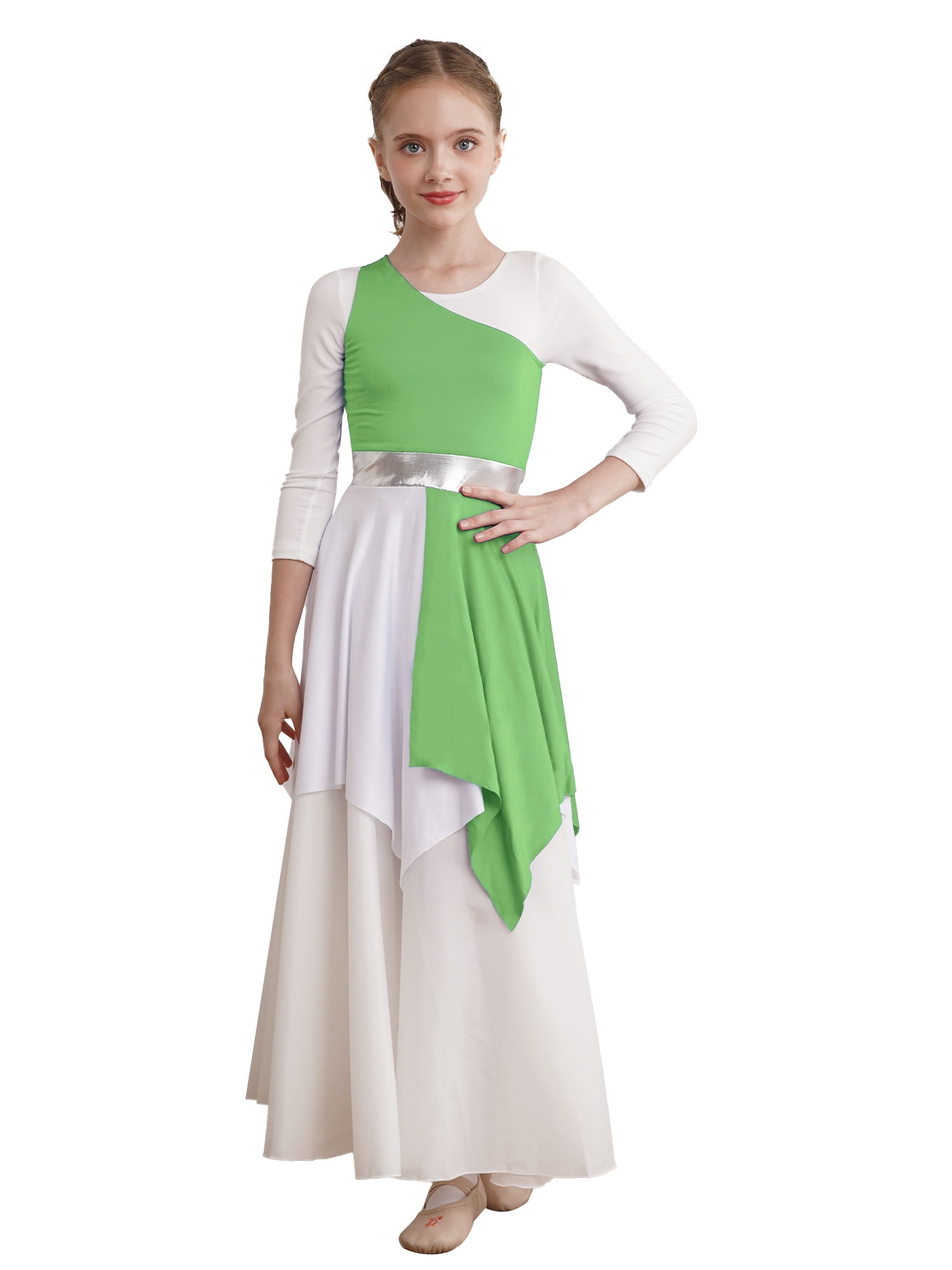 CHICTRY Girls Tunic Asymmetrical Shoulder Praise Dance Dress Liturgical ...