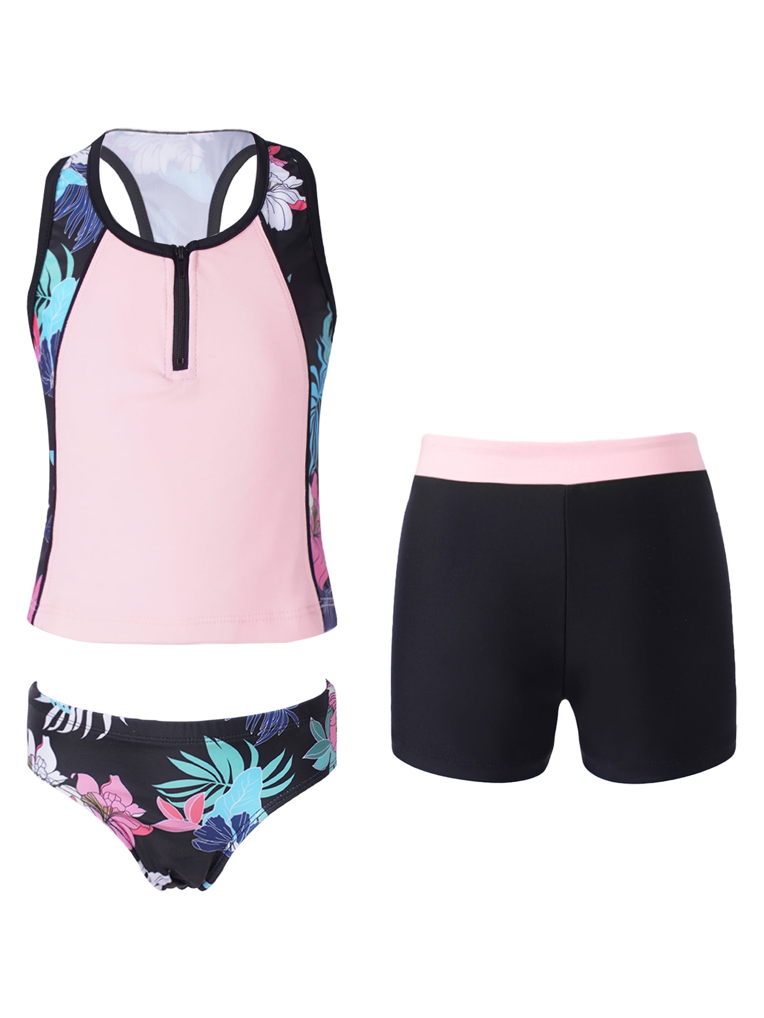CHICTRY Kids Big Little Girls 3Pcs Stripped Bathing Suit Front Zippered ...