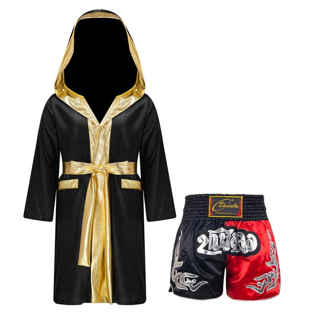 CHICTRY Kids Boys Boxing Robe Muay Thai Kickboxing Outfit Long Satin ...