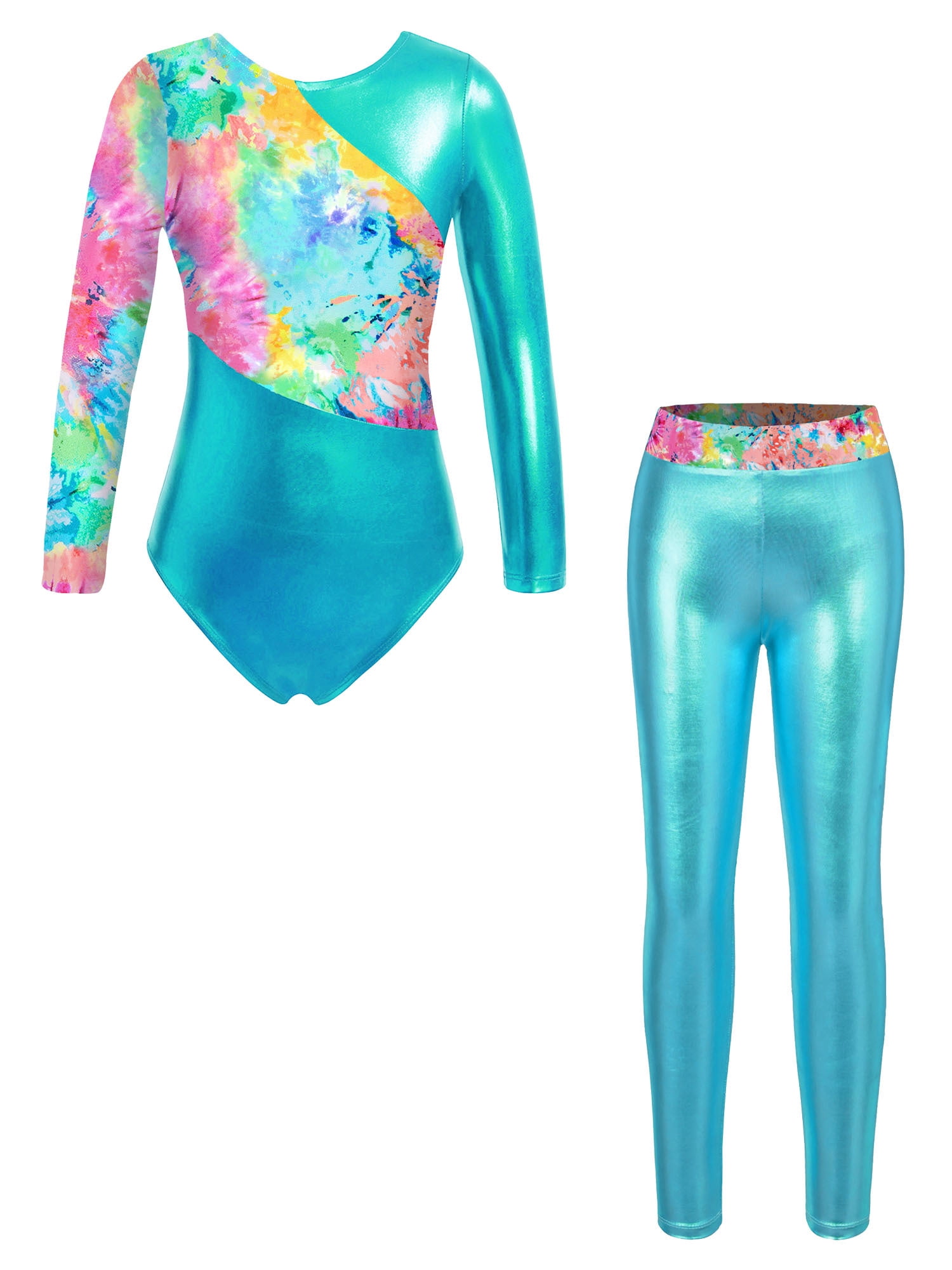 CHICTRY Kids Girls 2Pcs Gymnastics Outfit Shiny Long Sleeve Leotard ...