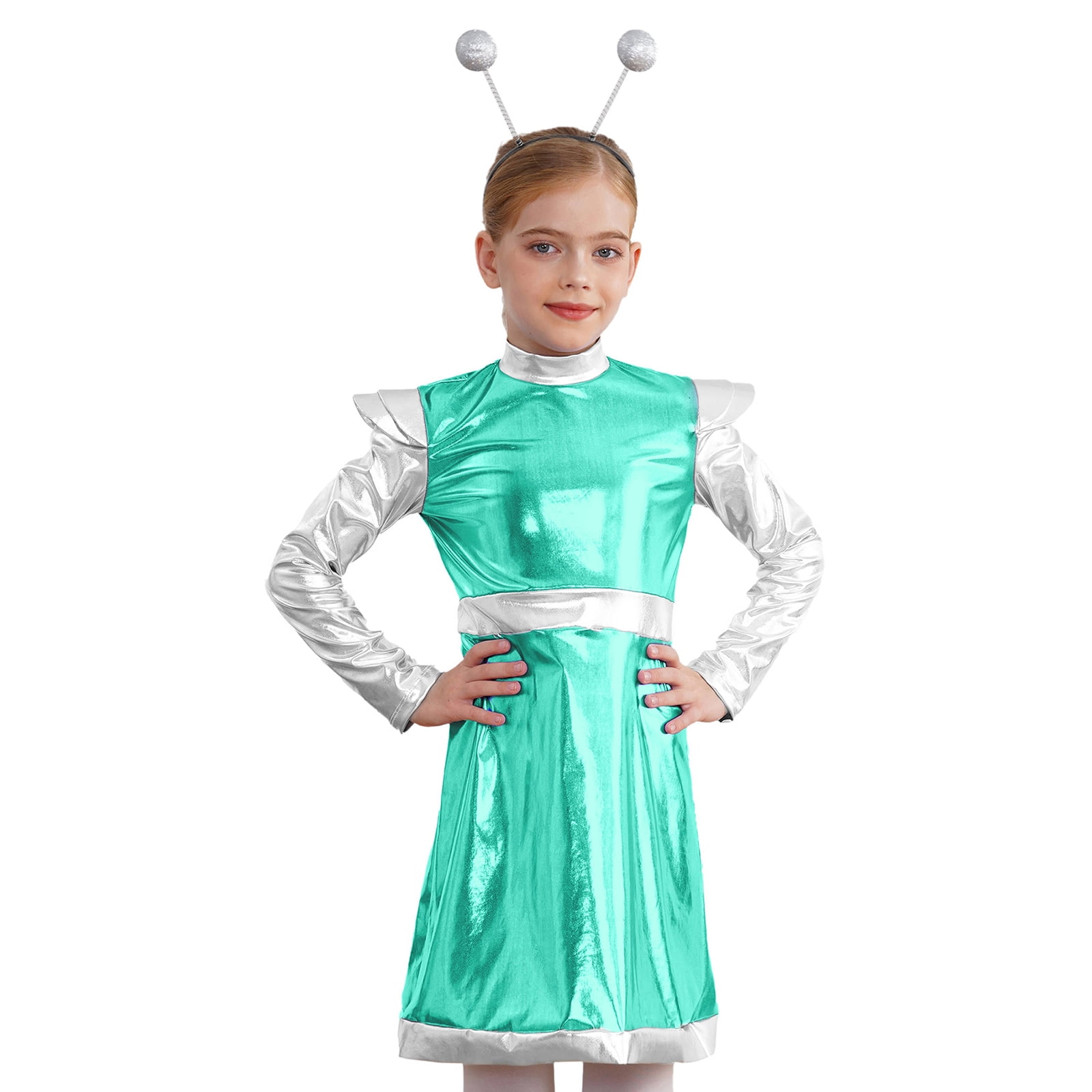 CHICTRY Kids Girls 2Pcs Shiny Metallic Alien Cosplay Dress Outer Space ...