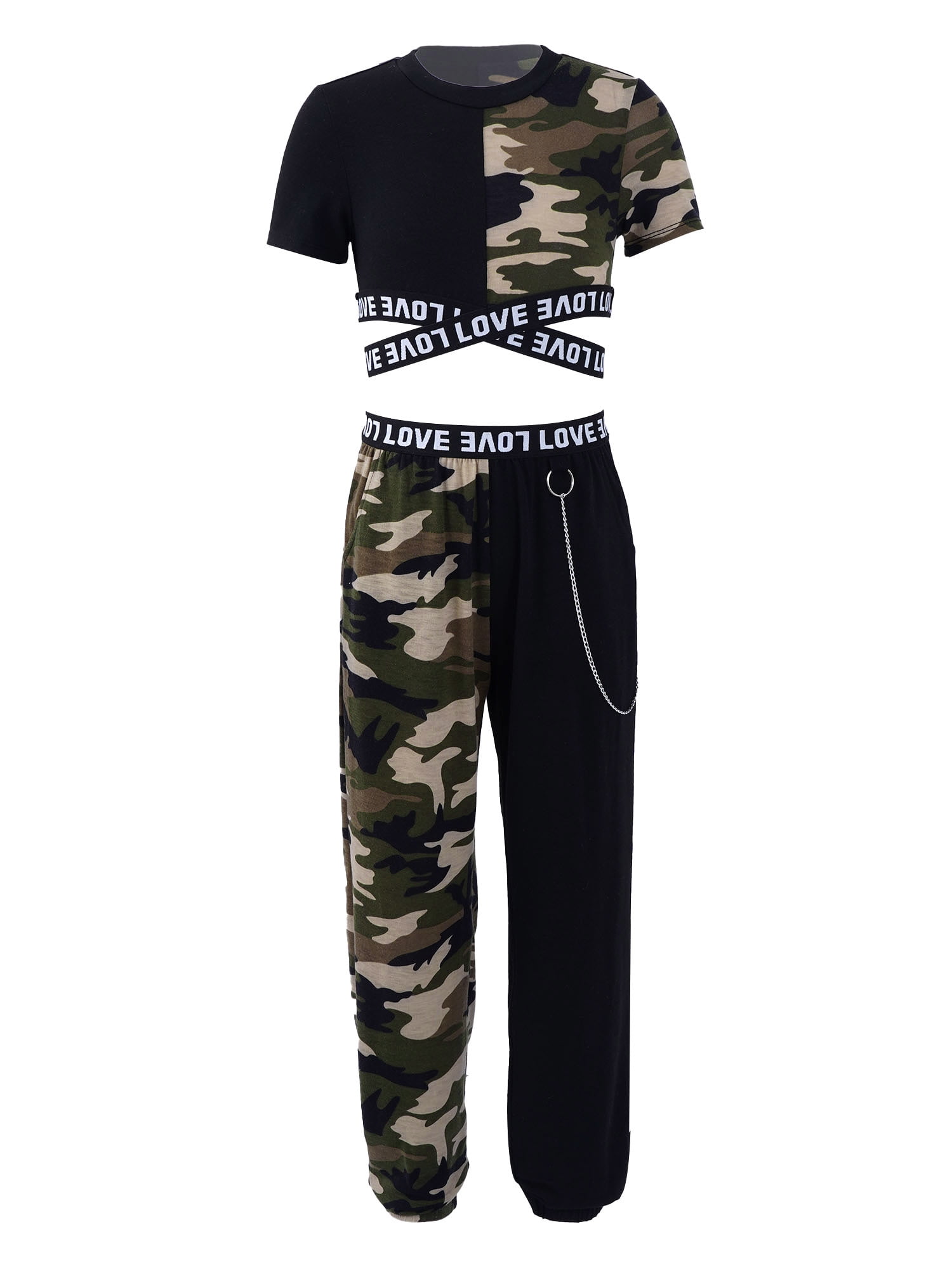 CHICTRY Kids Girls 2Pcs Tracksuit Gym Dance Set Camouflage Pattern Crop ...