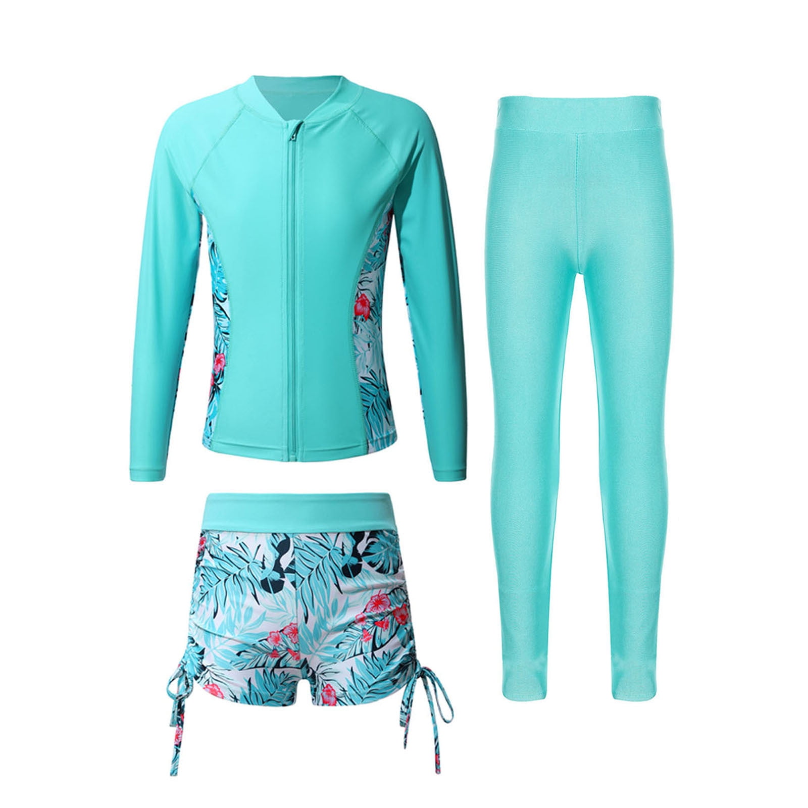 CHICTRY Kids Girls 3 Pcs Rash Guard Swimsuits Floral Zip Up Upf 50 ...