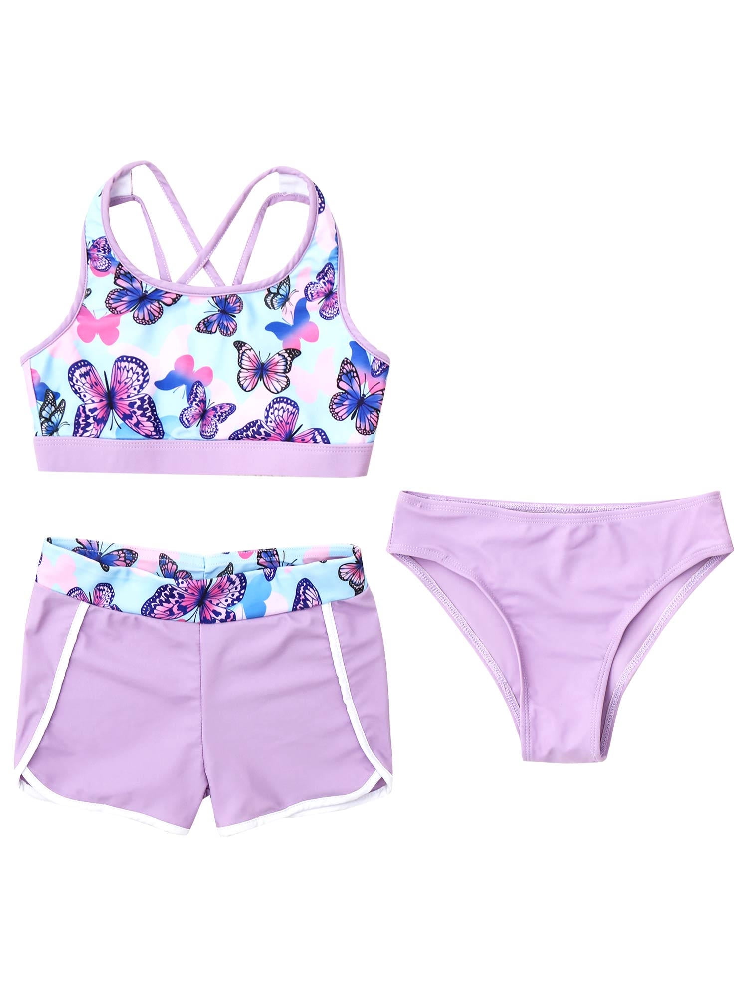 CHICTRY Kids Girls 3 Piece Tankini Set Floral Print Crop Tops with ...