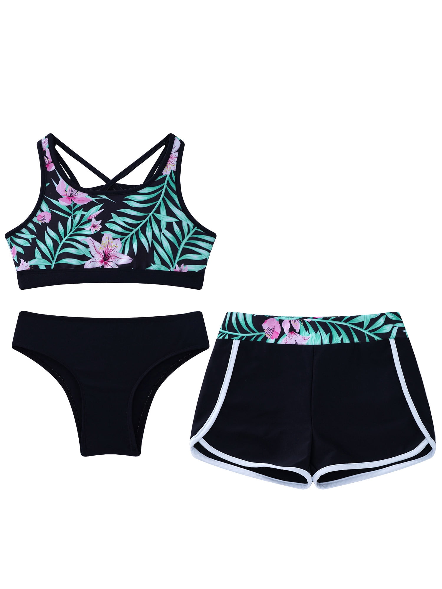 CHICTRY Kids Girls 3 Piece Tankini Set Floral Print Crop Tops with ...