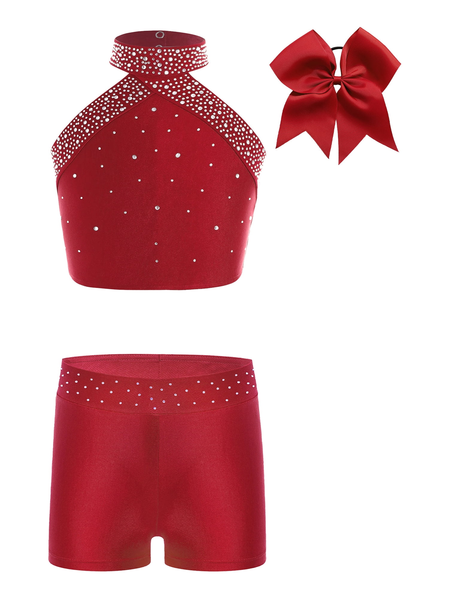 CHICTRY Kids Girls 3Pcs Cheerleading Outfits Rhinestone Shiny Dance ...