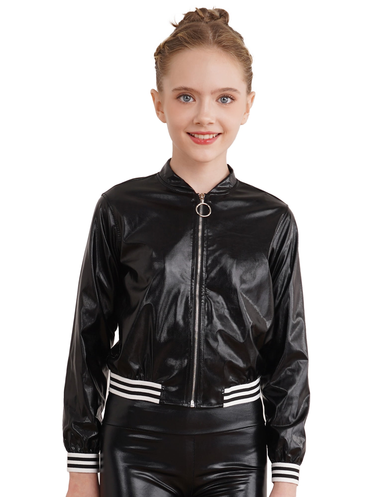 CHICTRY Kids Girls Boys Metallic Bomber Jacket Outerwear Hip Hop Jazz ...