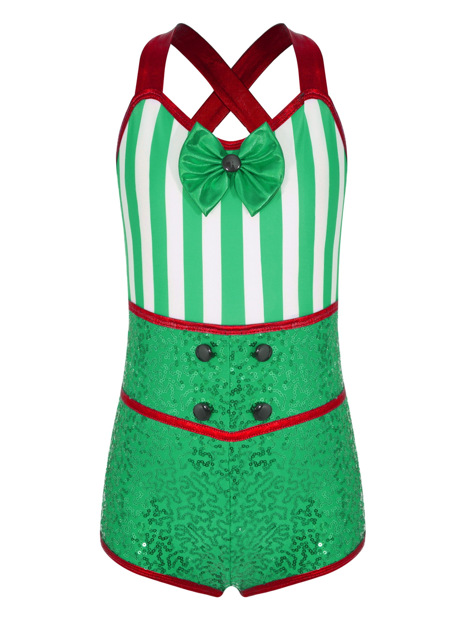 CHICTRY Kids Girls Candy Cane Christmas Unitard Sequins Striped Dance ...