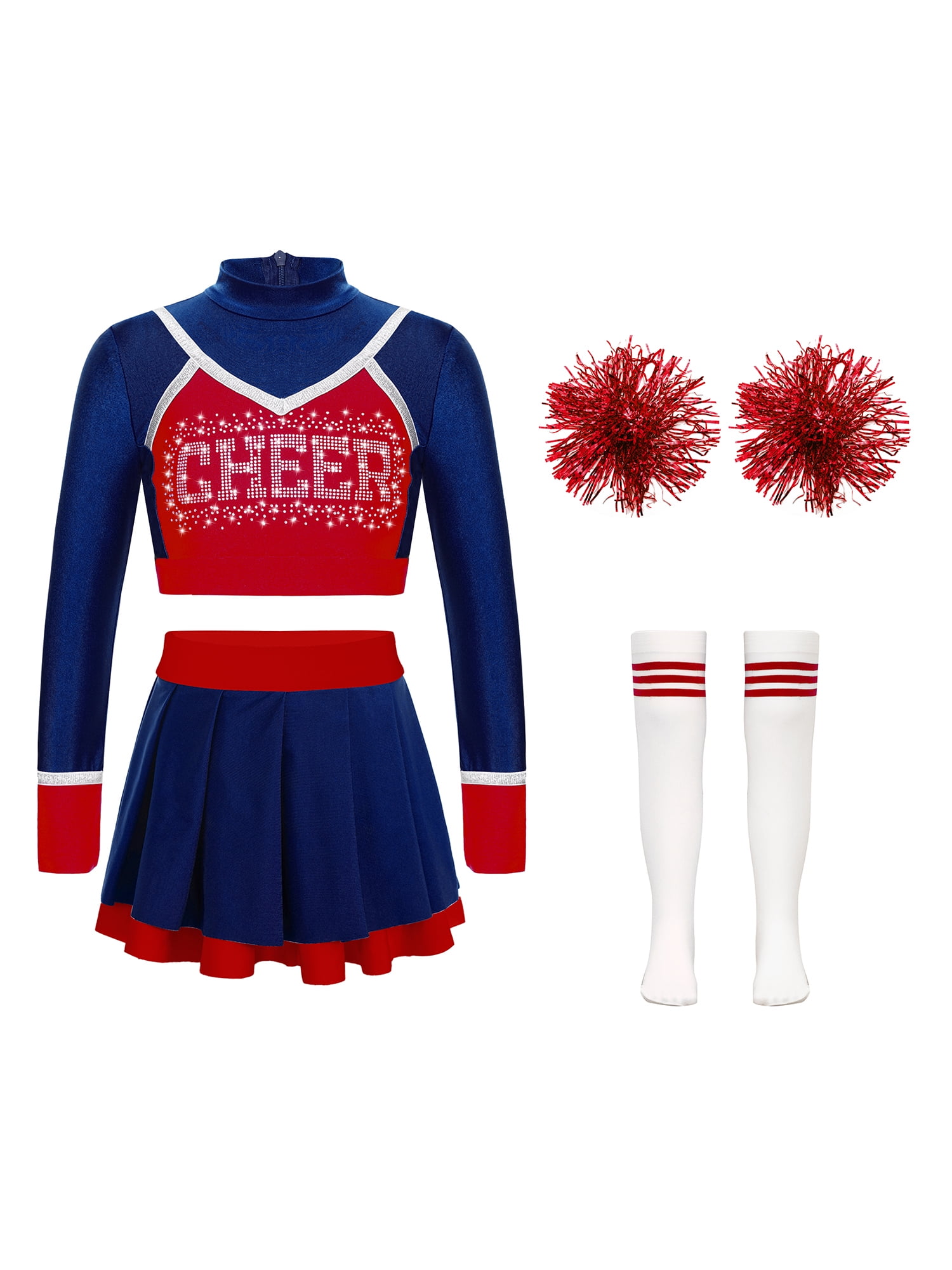 CHICTRY Kids Girls Cheer Leader Fancy Dress-up Long Sleeve Crop Top ...