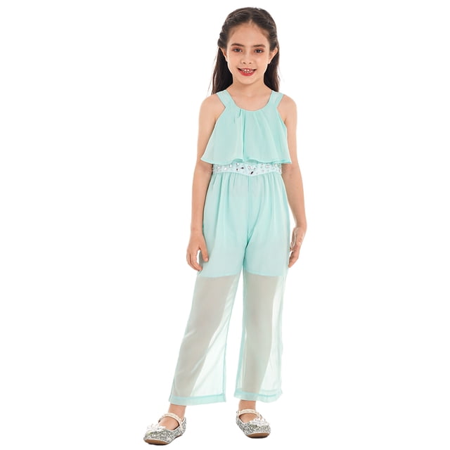 CHICTRY Kids Girls Chiffon Sleeveless Wide Leg Jumpsuit Ruffles ...