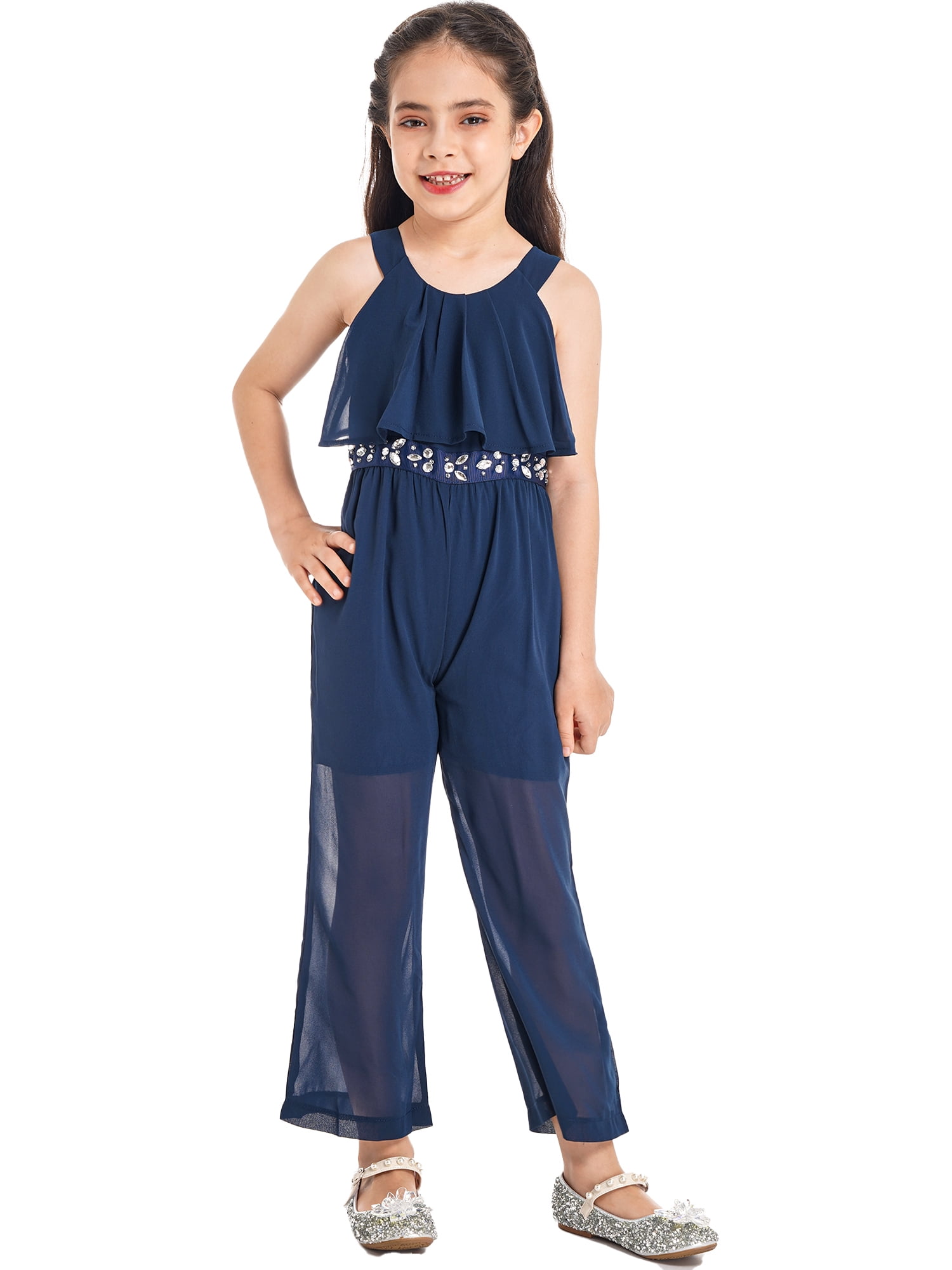 CHICTRY Kids Girls Chiffon Sleeveless Wide Leg Jumpsuit Ruffles ...