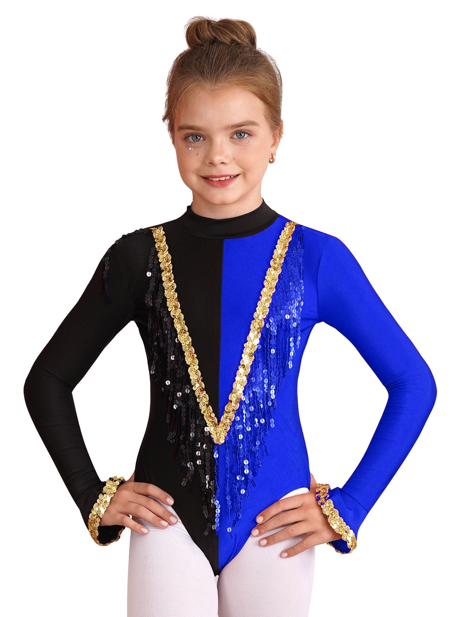 CHICTRY Kids Girls Circus Trapeze Leotard Long Sleeve Sequins Bodysuit ...