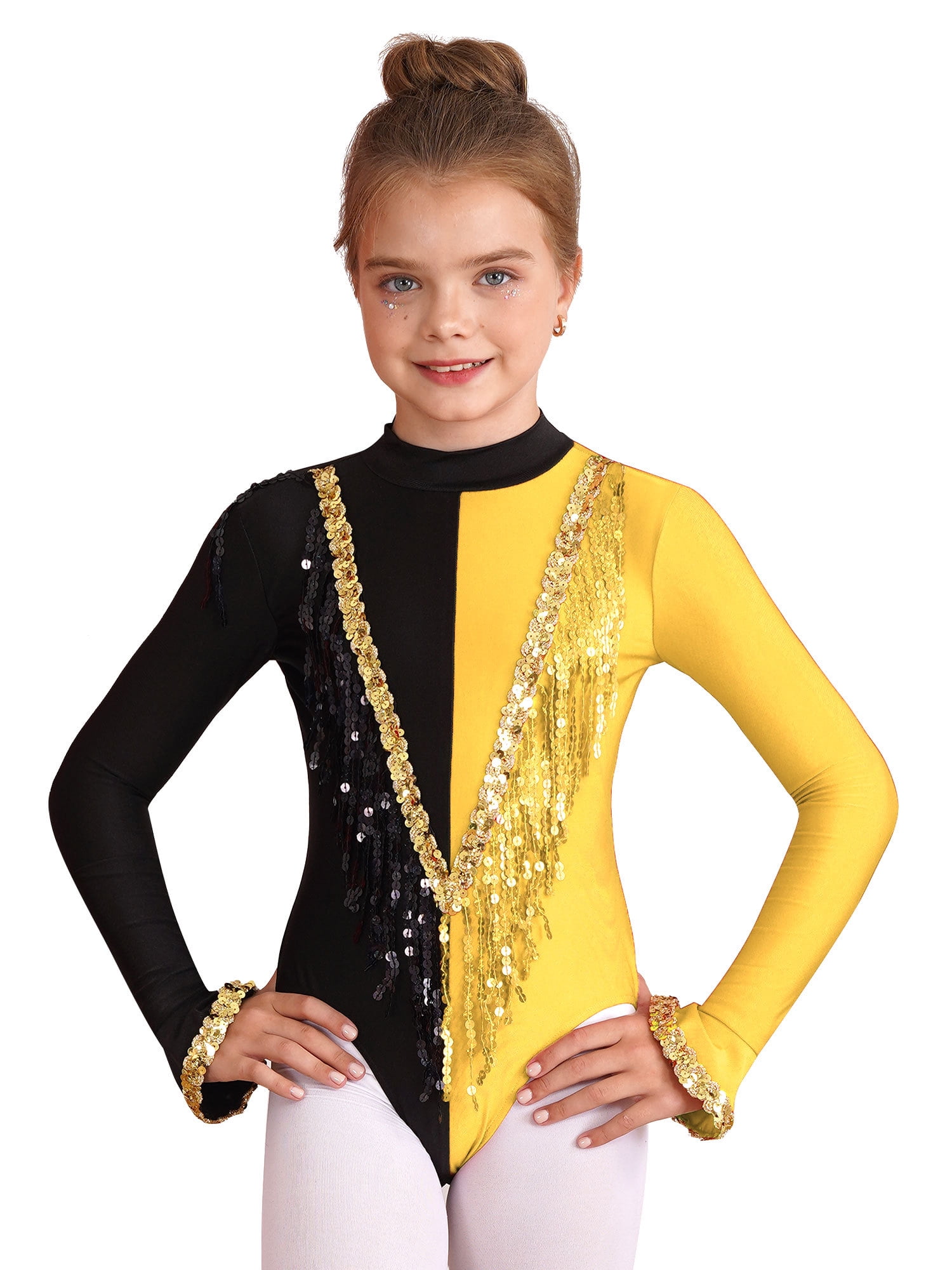 CHICTRY Kids Girls Circus Trapeze Leotard Long Sleeve Sequins Bodysuit ...