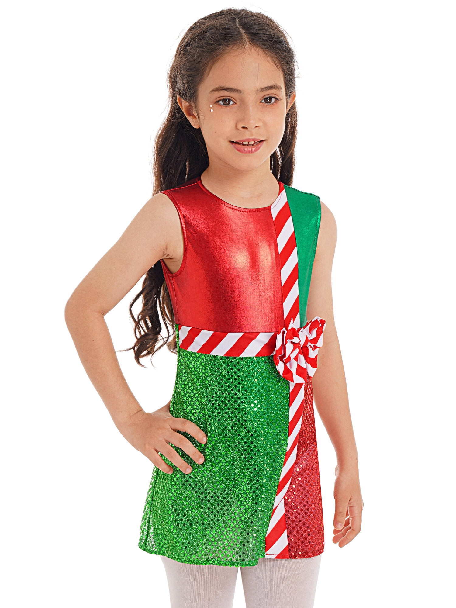 CHICTRY Kids Girls Elf Costume Sequins Striped Dance Leotard Cutout ...