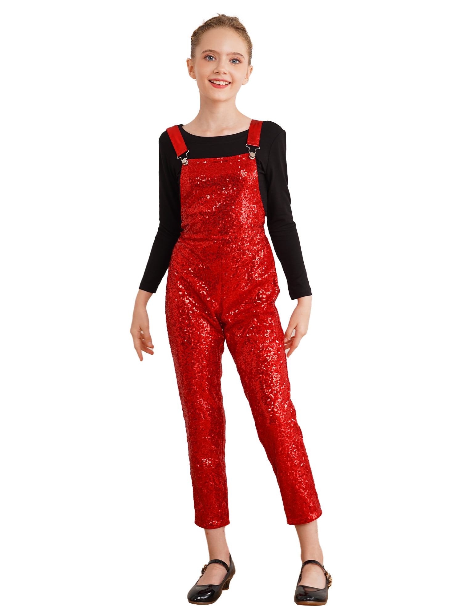 CHICTRY Kids Girls Glittery Overalls Wide Shoulder Straps Shiny Sequins ...
