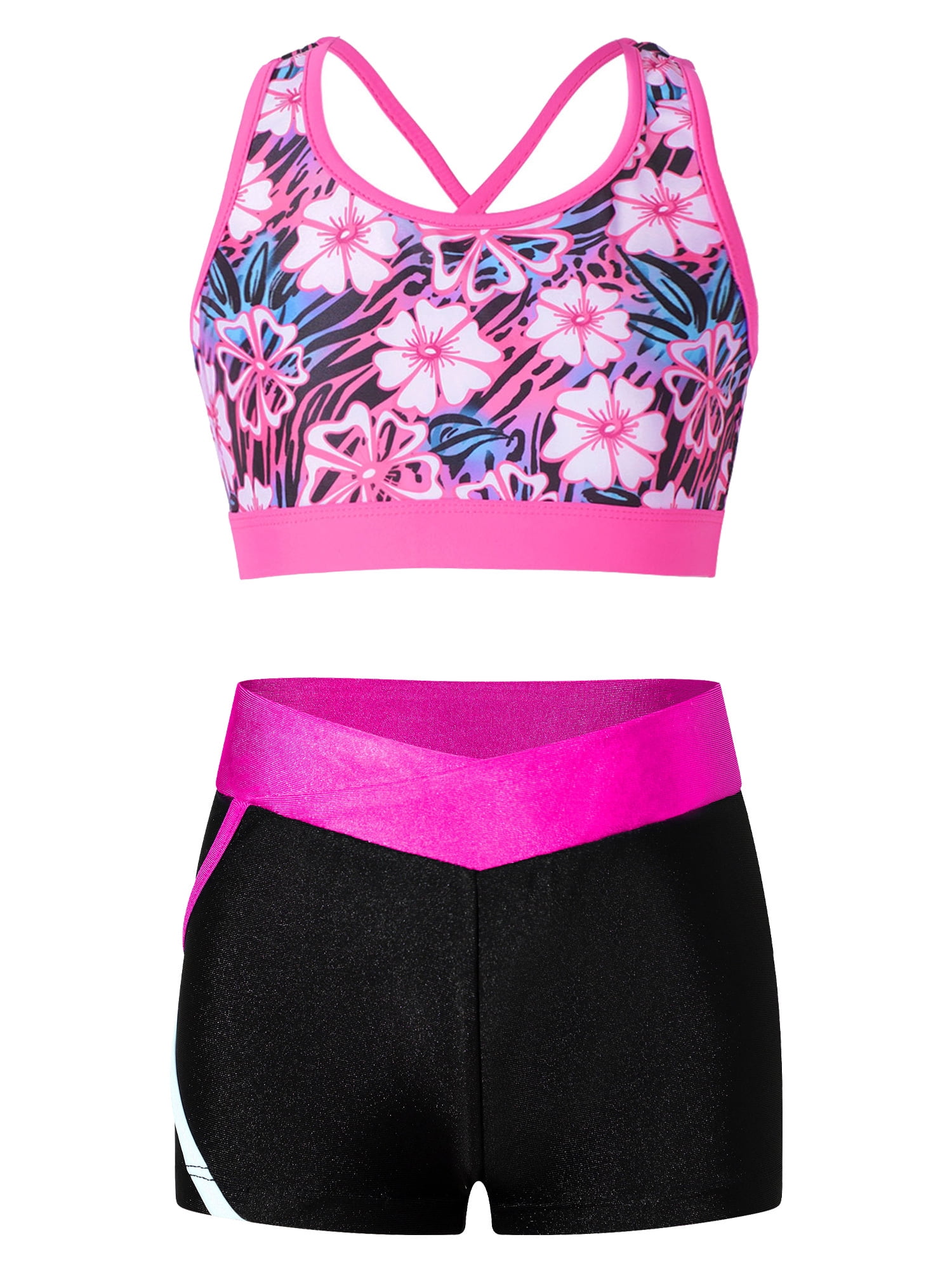 CHICTRY Kids Girls Gym Outfit Sleeveless U Neck Strappy Back Crop Top ...