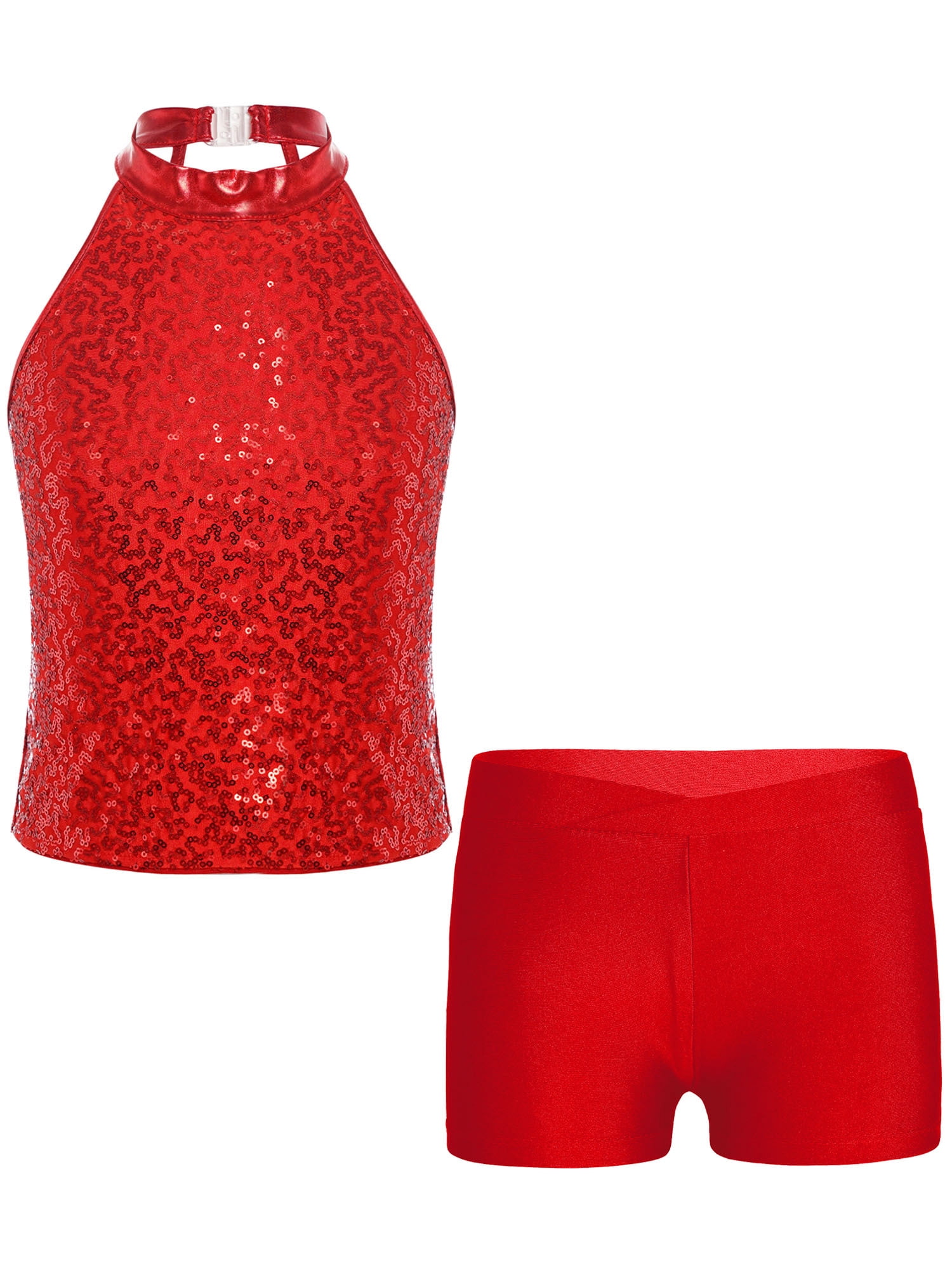 CHICTRY Kids Girls Gymnastic Ballet Dance Outfit Halter Shiny Sequins ...
