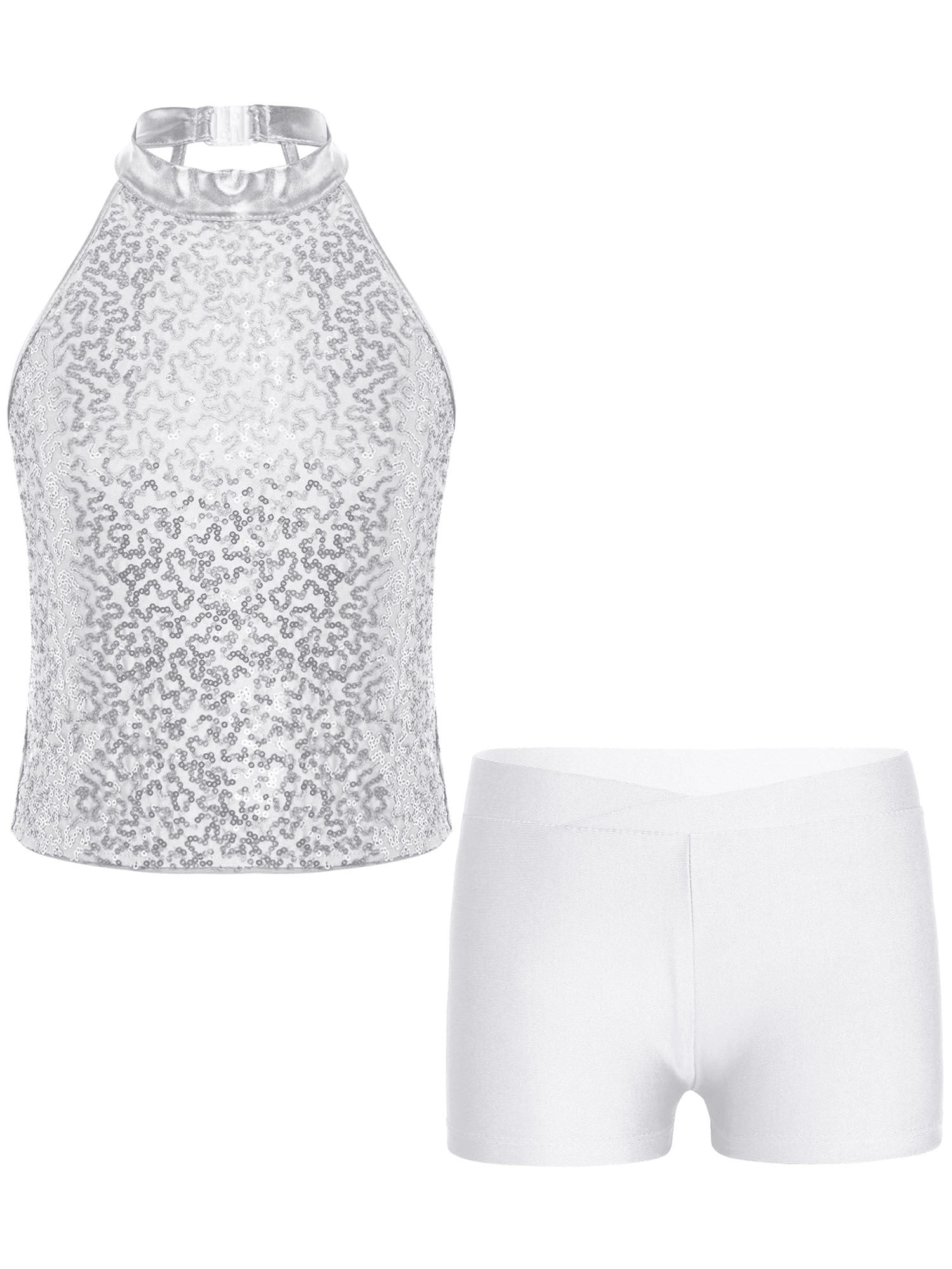 CHICTRY Kids Girls Gymnastic Ballet Dance Outfit Halter Shiny Sequins ...