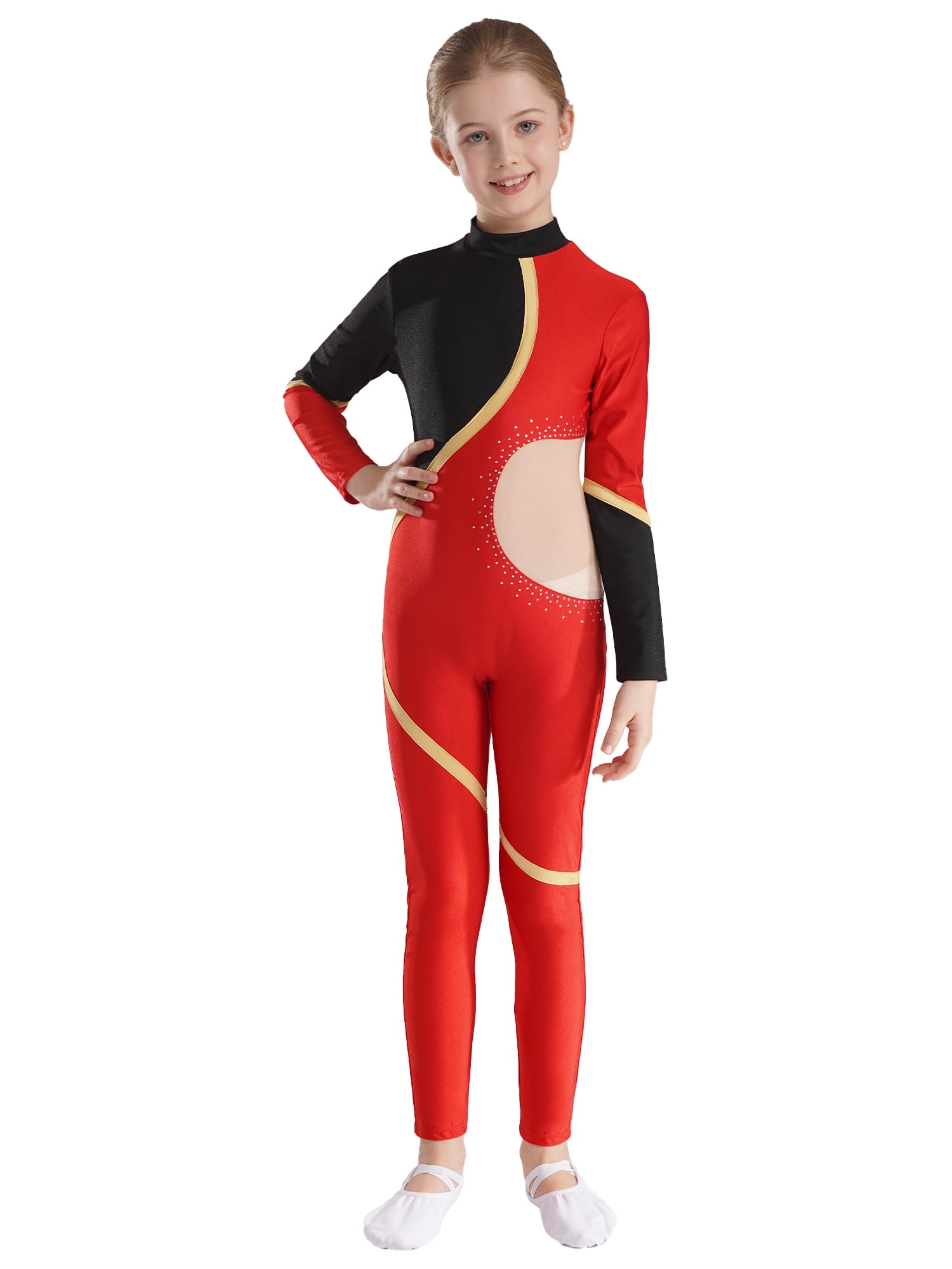 CHICTRY Kids Girls Gymnastics Long Jumpsuit Contrast Color Skating ...