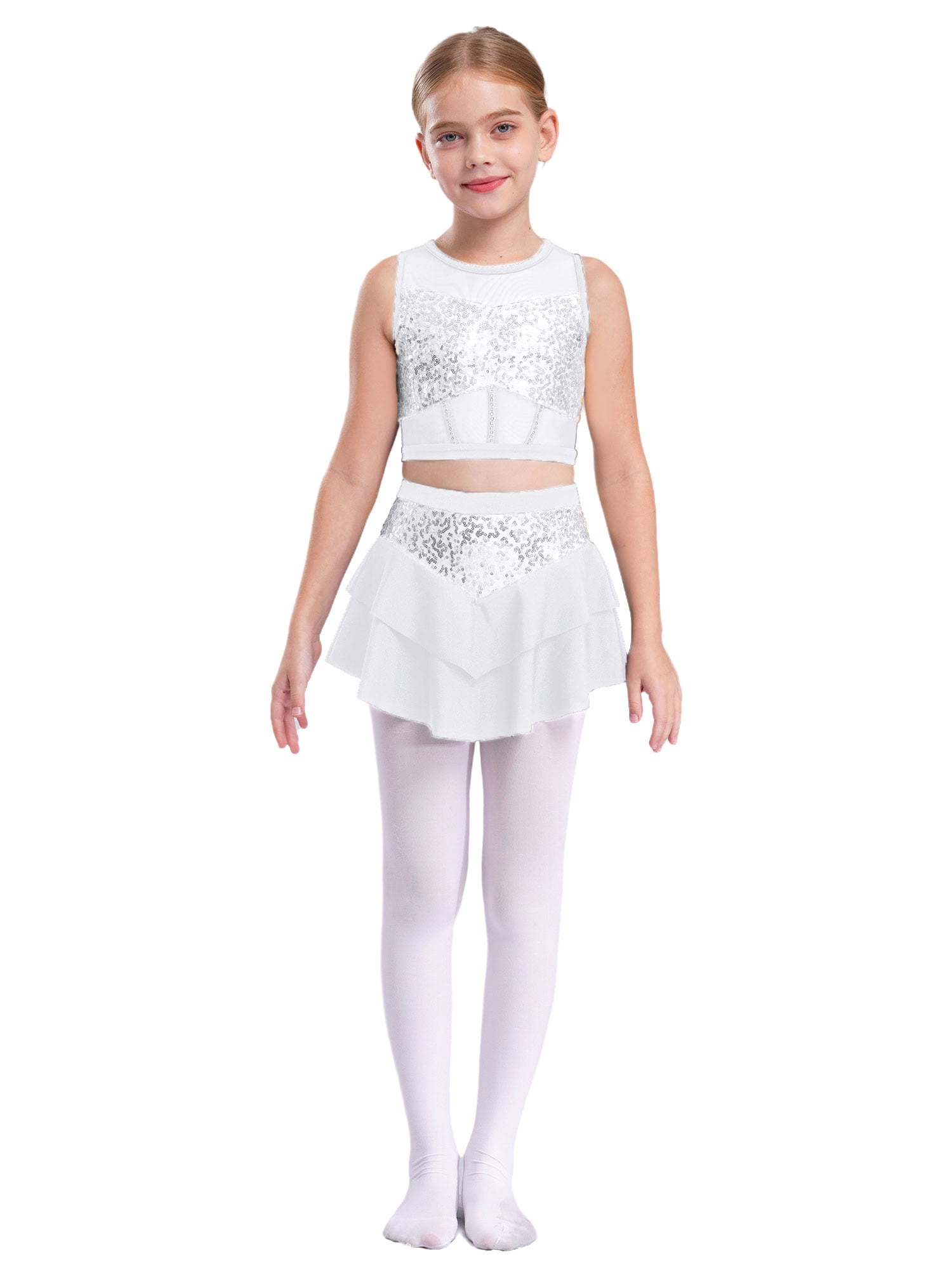 CHICTRY Kids Girls Hip Hop Jazz Latin Dance Suit Sequin Crop Top with ...