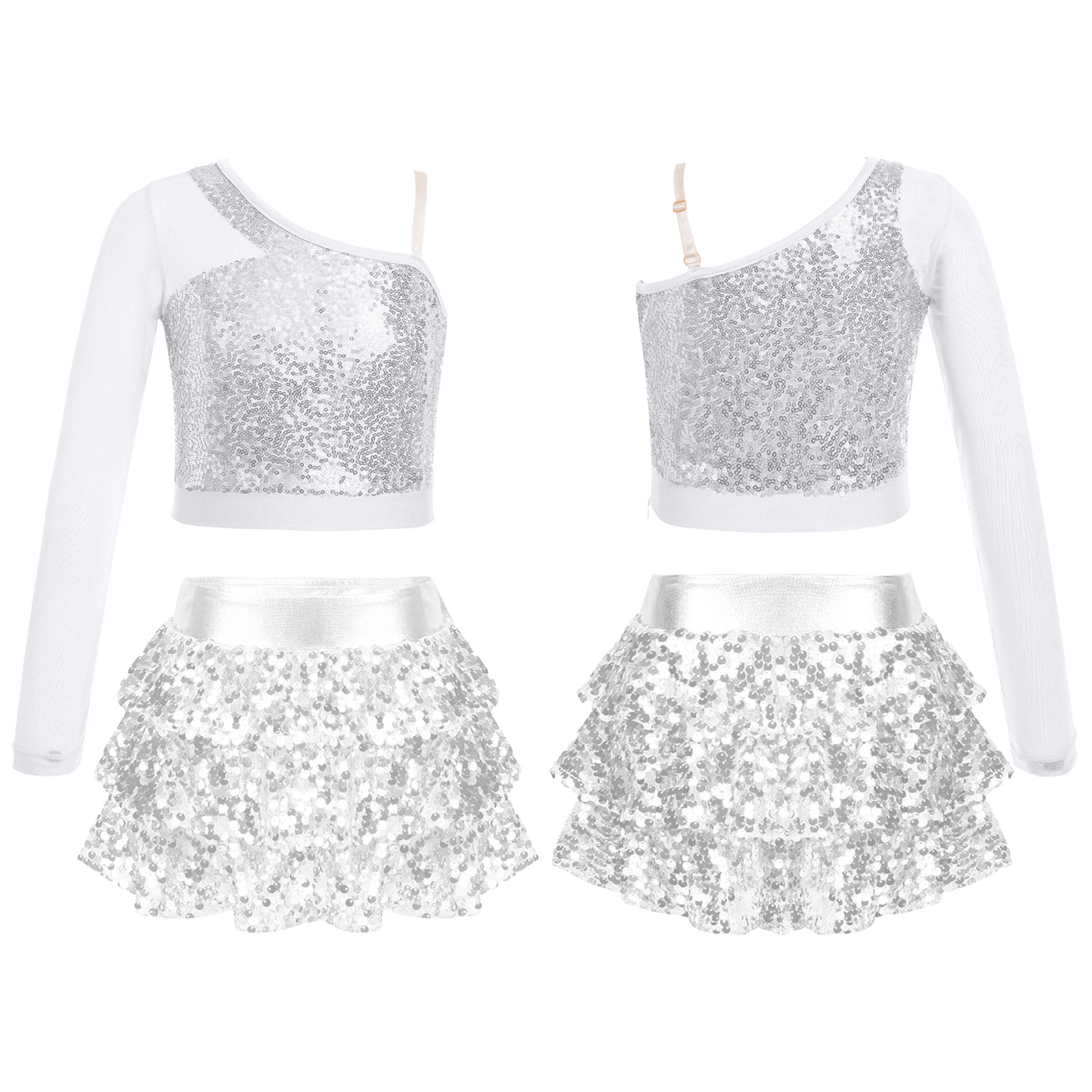 CHICTRY Kids Girls Jazz Dance Outfit Asymmetrical Metallic Sequins Tops ...