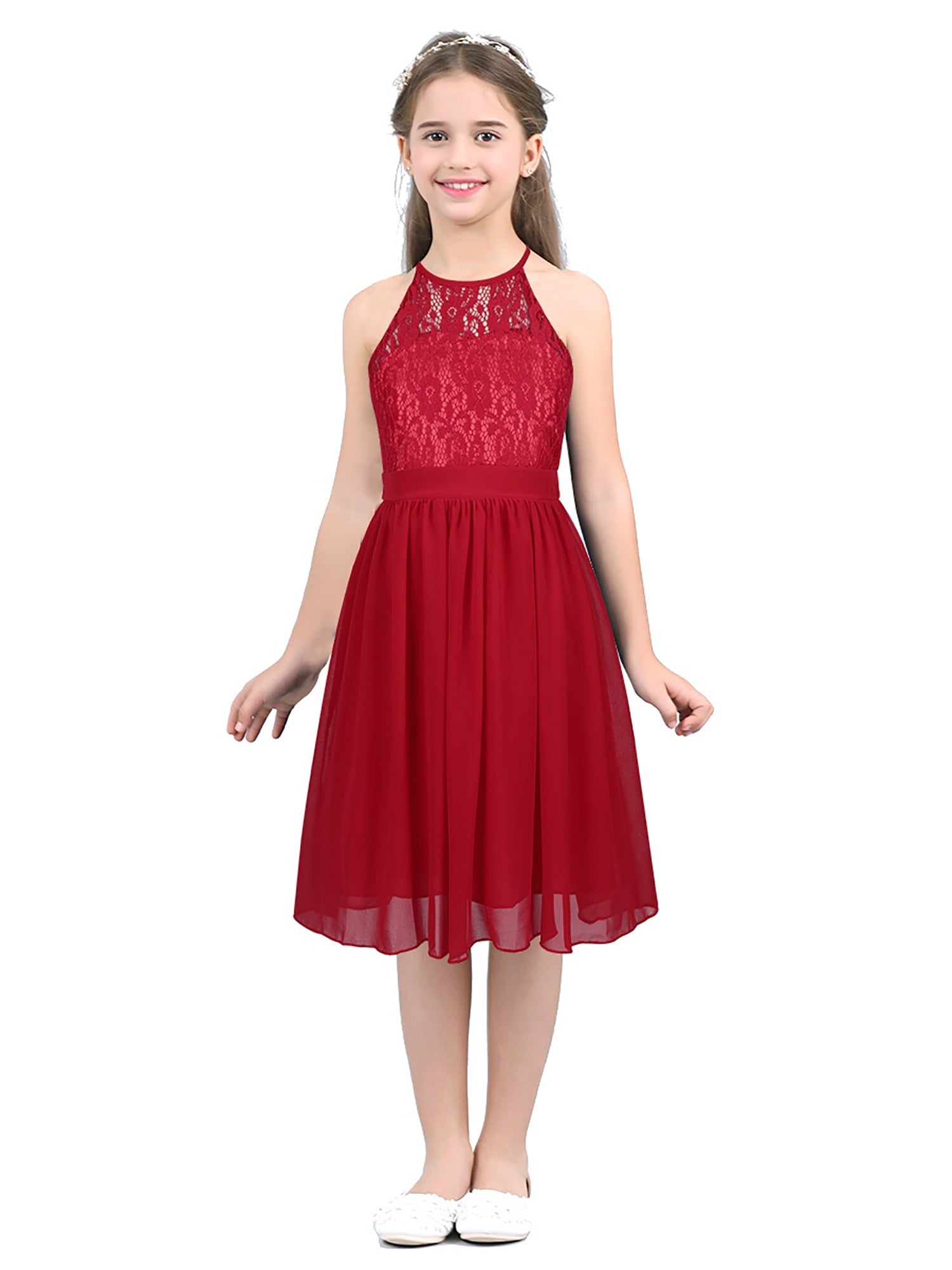 CHICTRY Kids Girls Lace Chiffon Flower Girl Dress Halter High-Waist ...