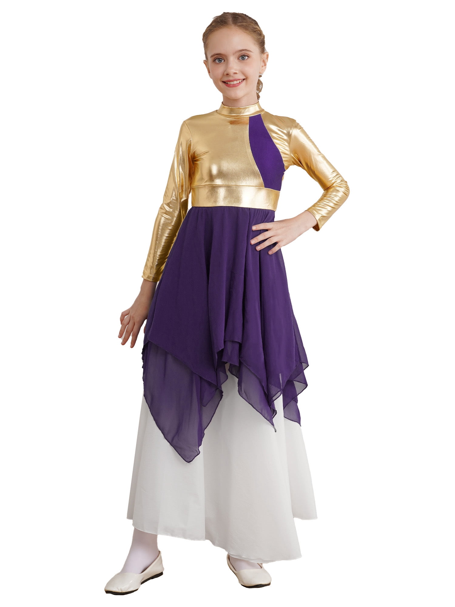 CHICTRY Kids Girls Liturgical Praise Dance Dress Long Sleeves Color ...