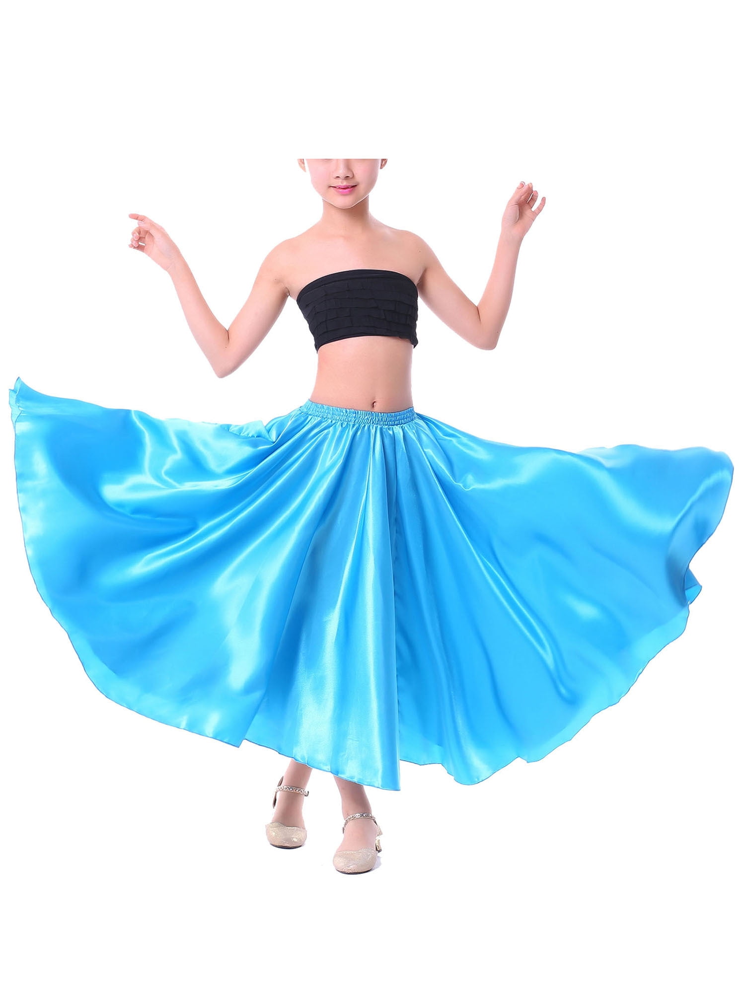 CHICTRY Kids Girls Long Dance Skirt Chiffon Full Circle Latin Flamenco ...
