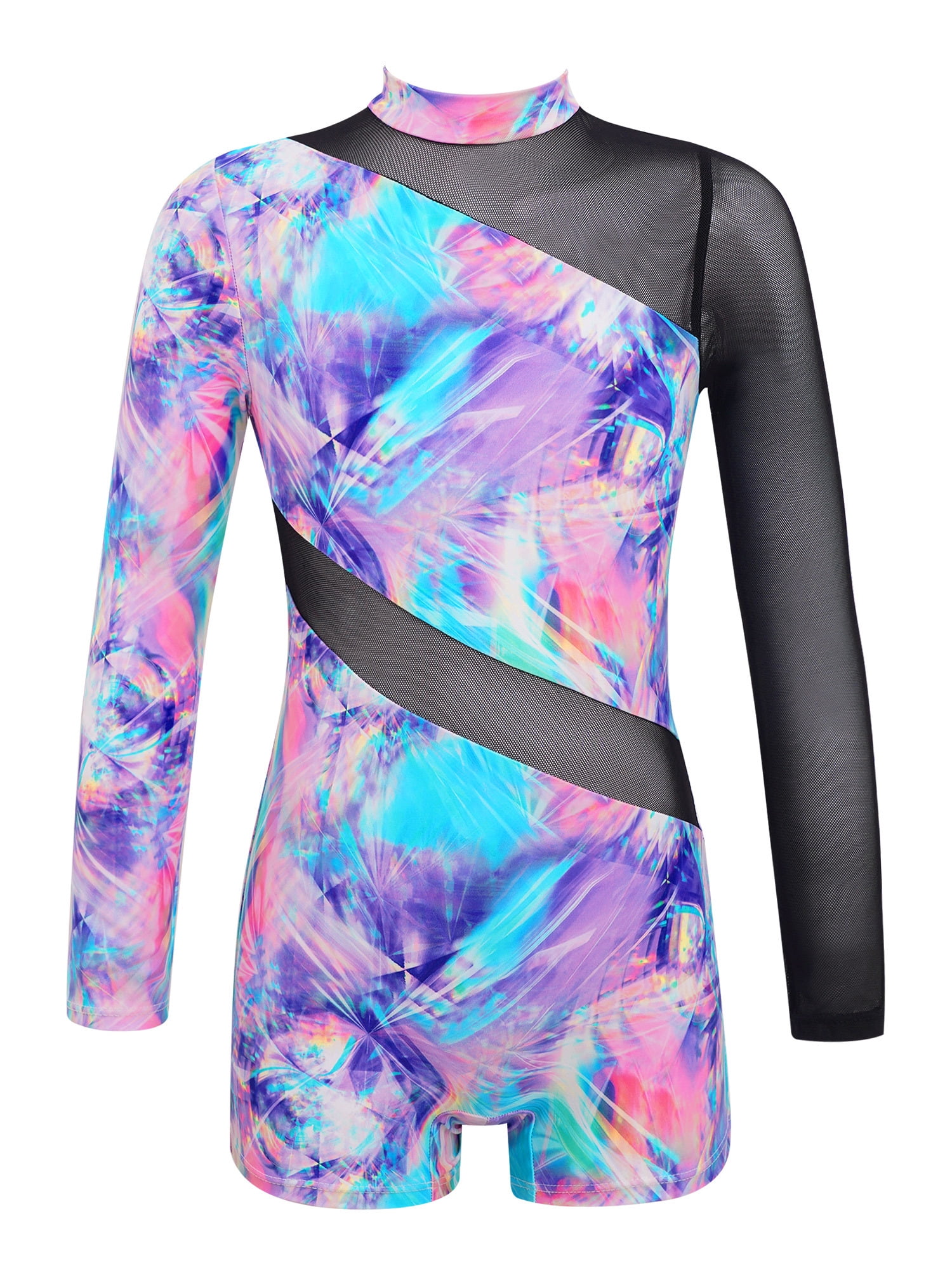 CHICTRY Kids Girls Long Sleeve Mesh Splice Gymnastics Leotard Short ...